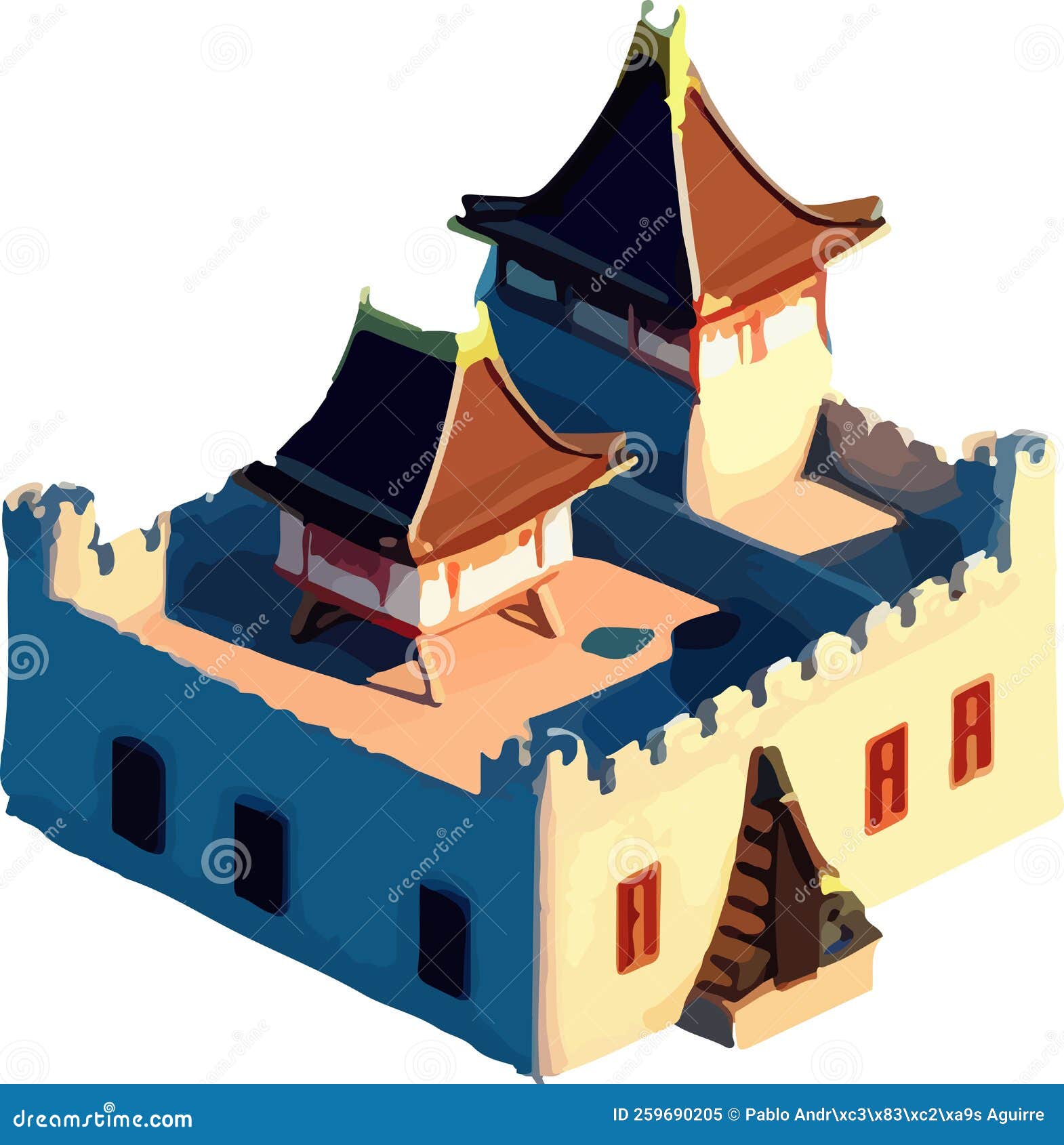 Vector Isometric Low Poly Japanese Castle. Stock Vector - Illustration ...
