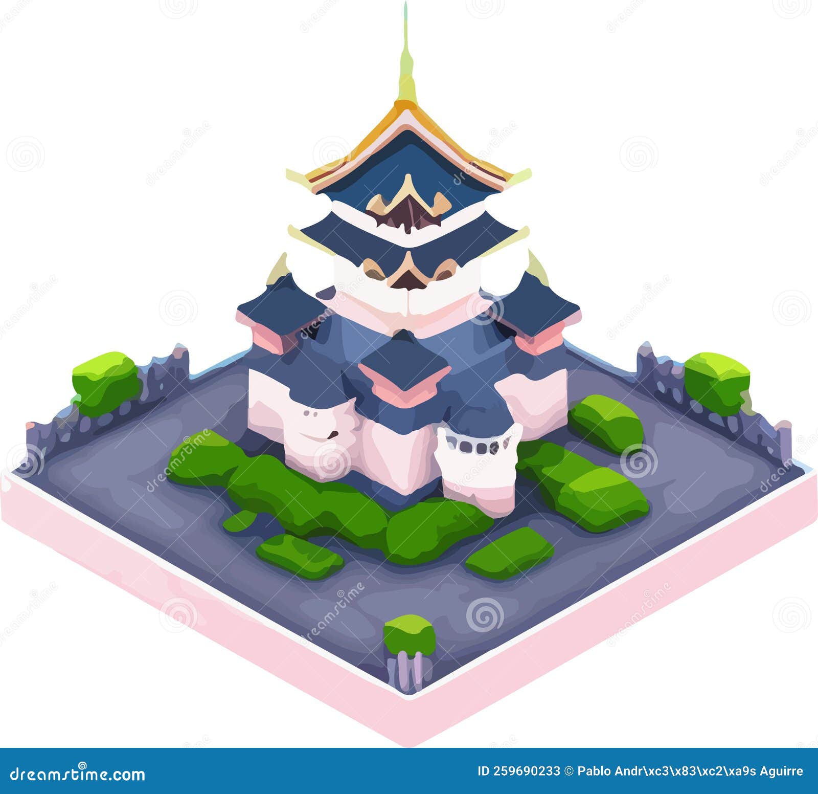 Vector Isometric Low Poly Japanese Castle. Stock Vector - Illustration ...
