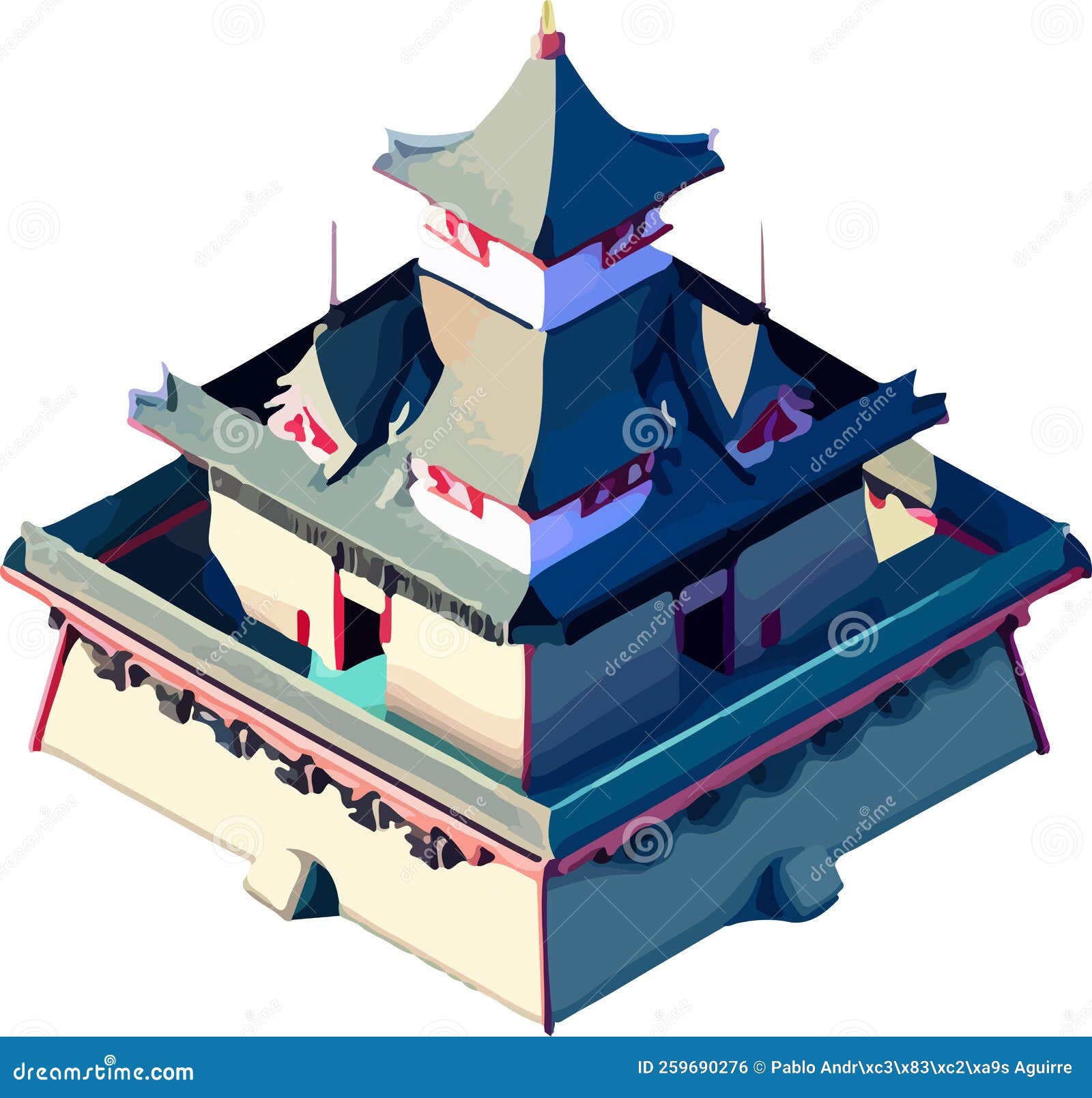 Vector Isometric Low Poly Japanese Castle. Stock Vector - Illustration ...