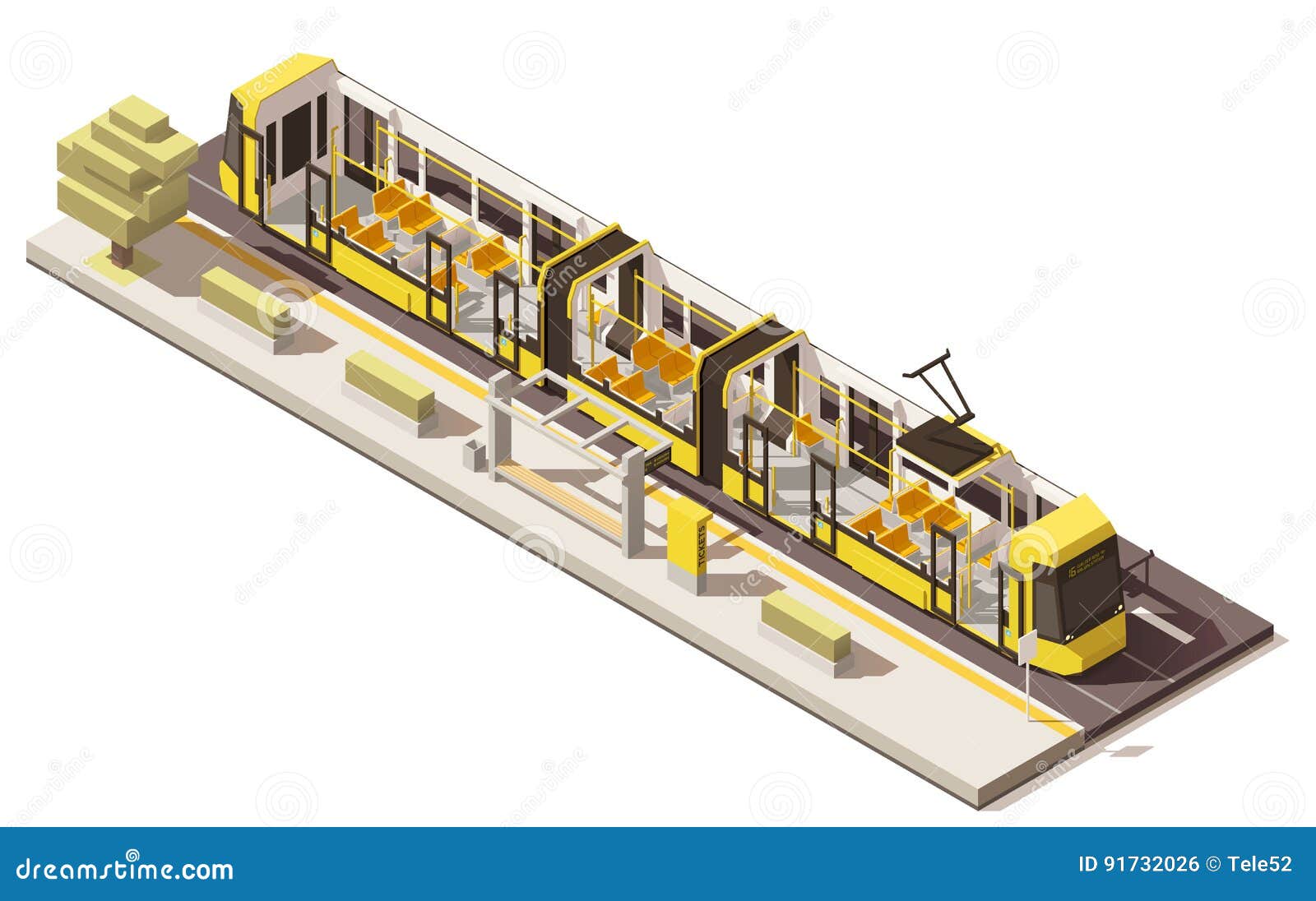 Vector Isometric Low Poly Low-floor Tram Stock Vector - Illustration of ...