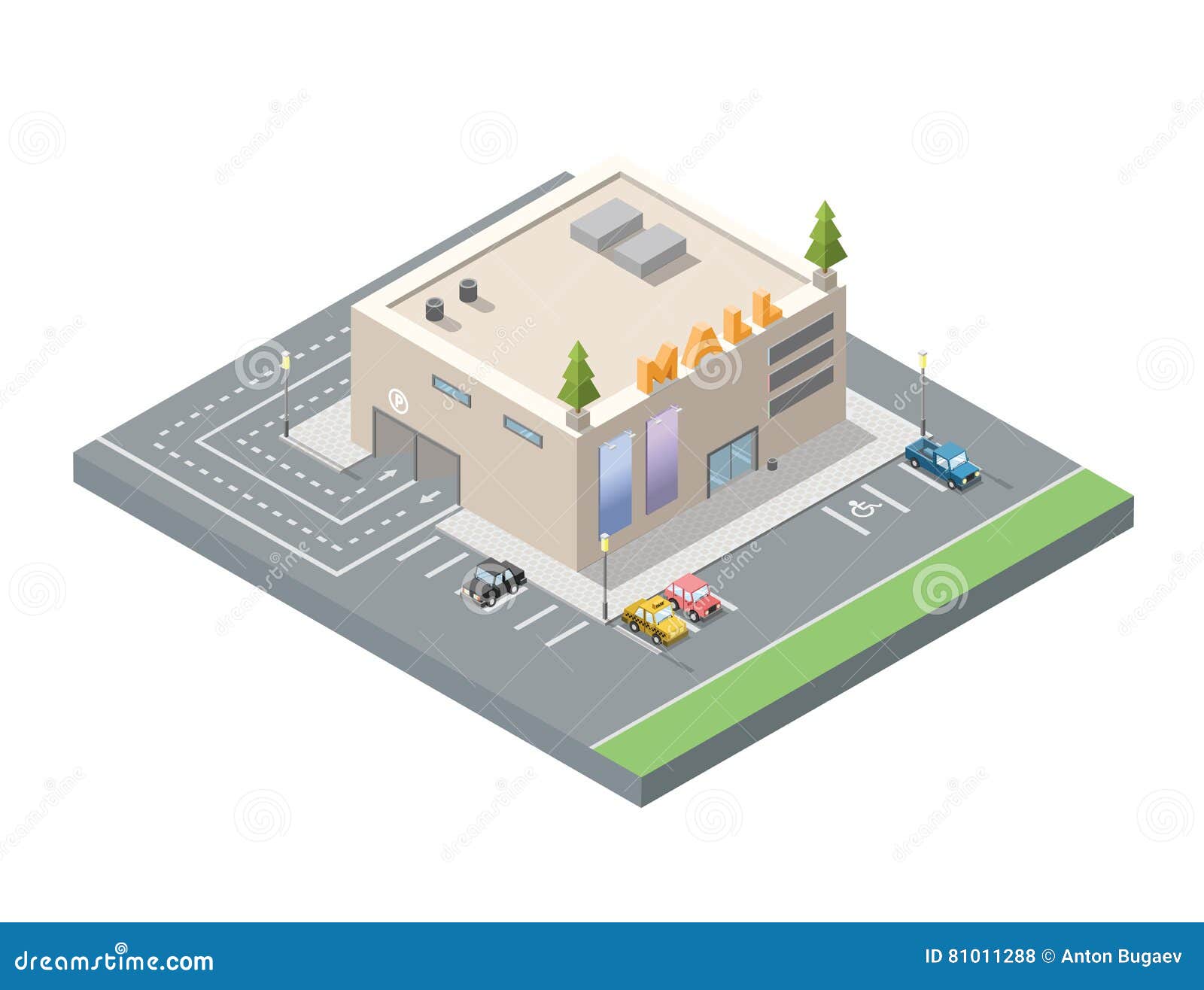 Vector Isometric Low Poly Mall, Shopping Centre with Underground Car ...