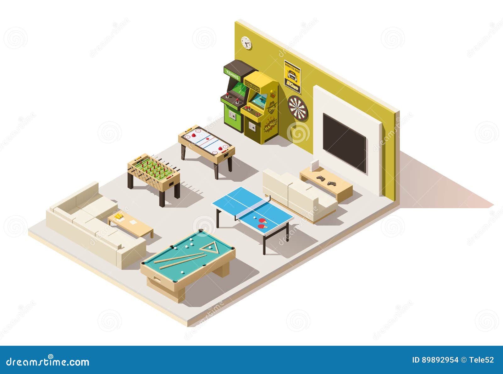 Recreation Room In Home Basement Cartoon Vector | CartoonDealer.com ...