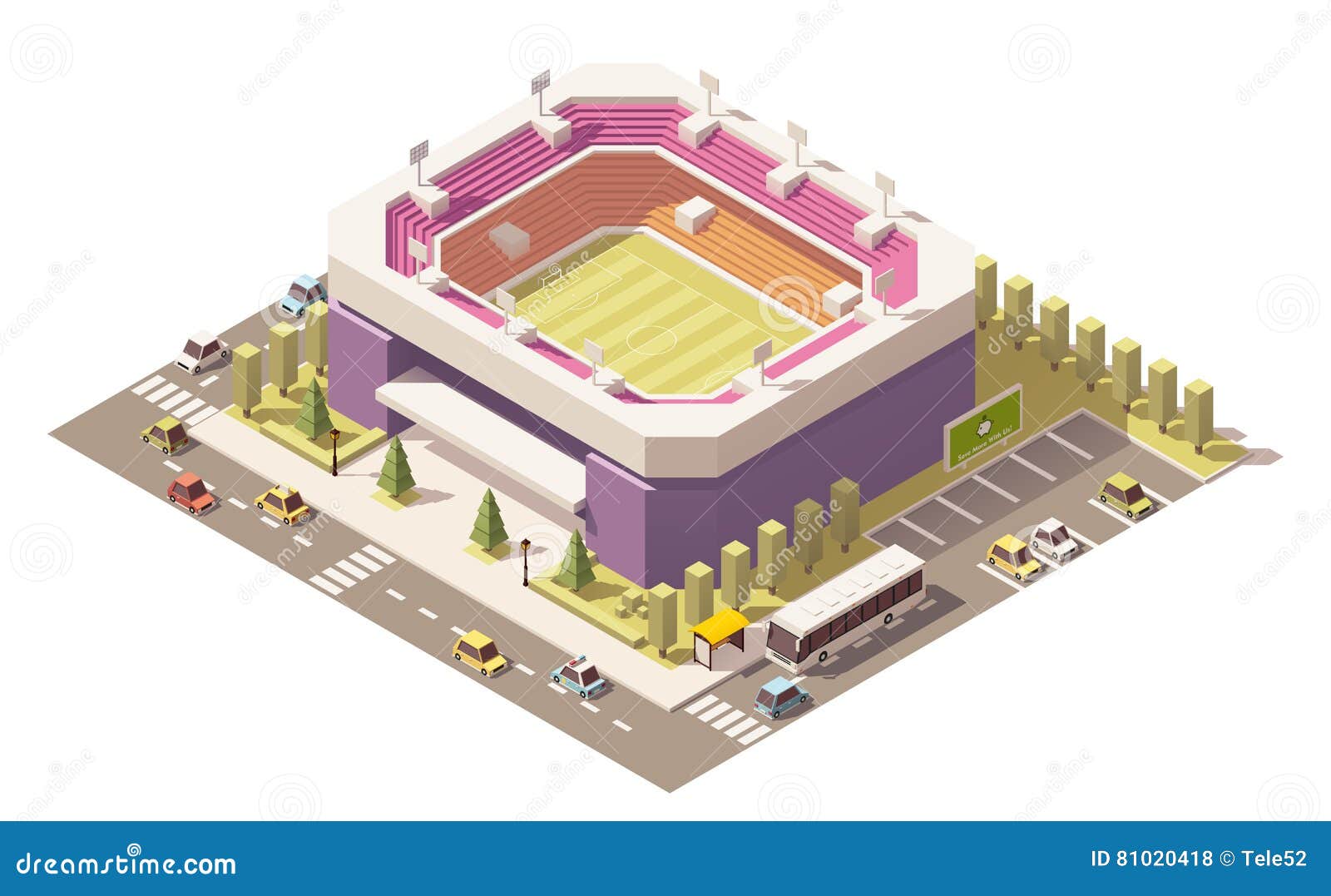 Vector Isometric Low Poly Soccer Stadium Stock Vector - Illustration of ...