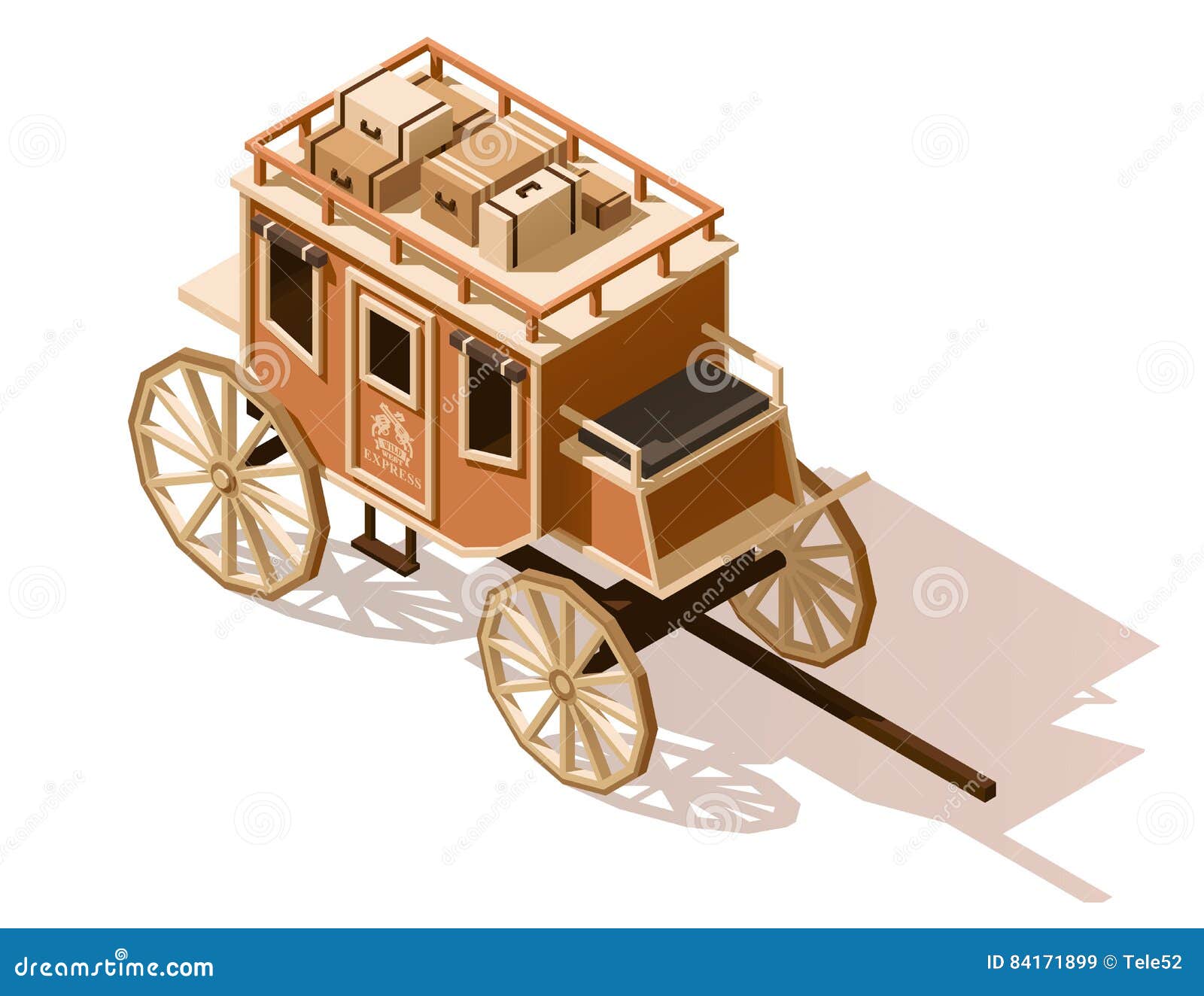 Stagecoach In Cartoon Style Stiker On White Background On Isolated ...