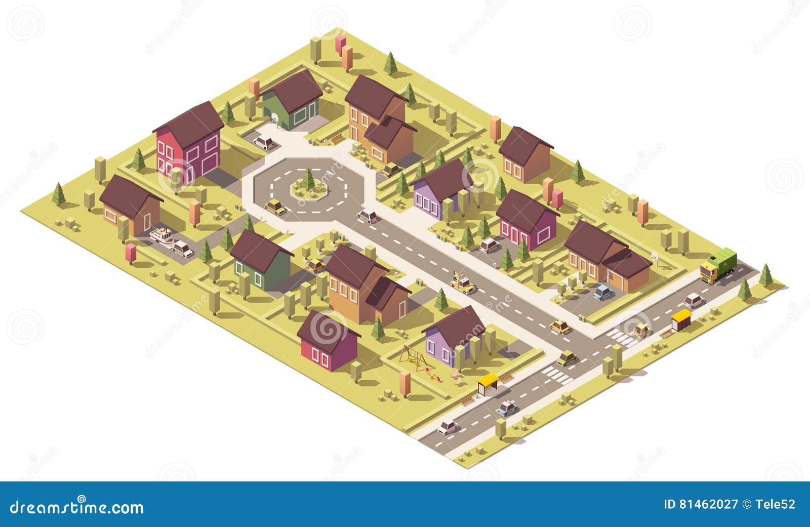 Vector Isometric Low Poly Suburb Stock Vector - Illustration of garage ...