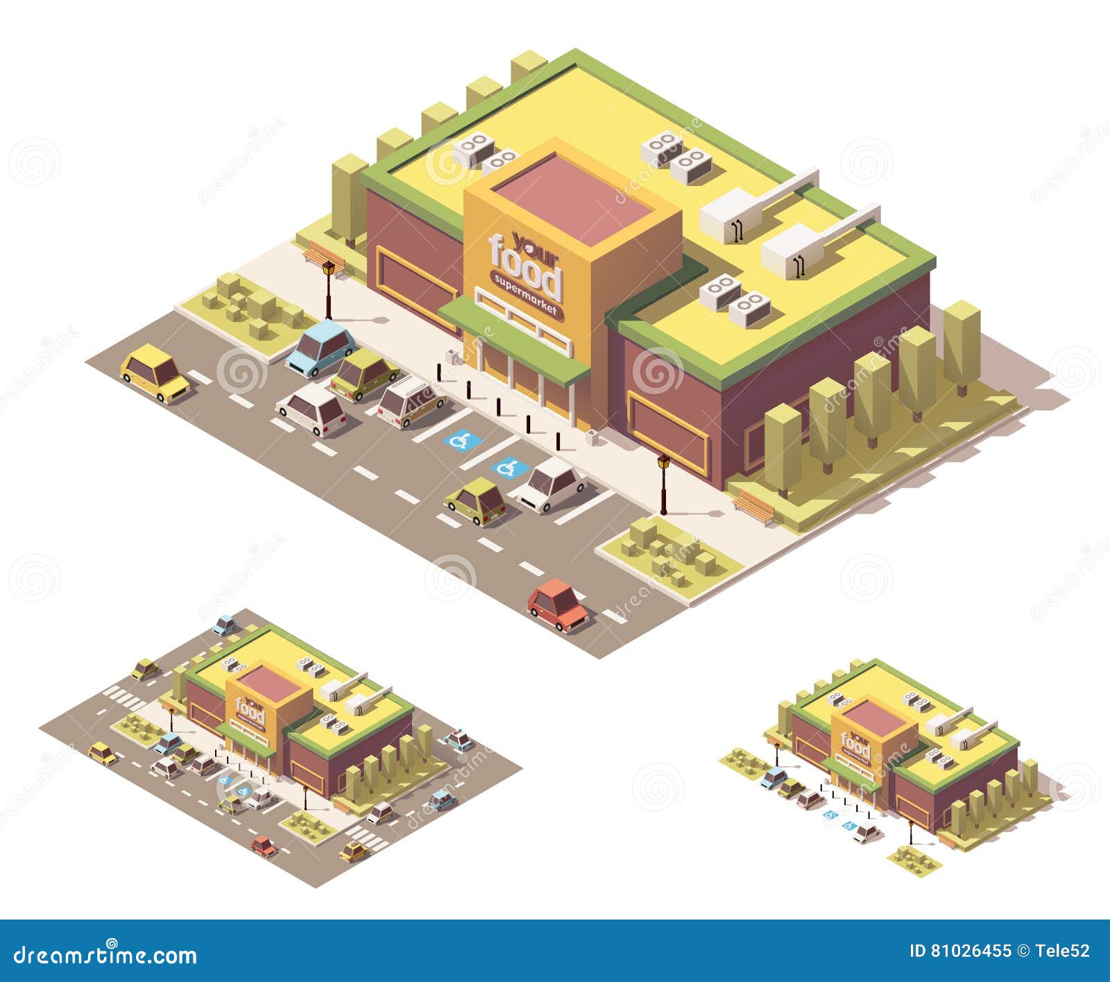 Vector Isometric Low Poly Supermarket Stock Vector - Illustration of ...
