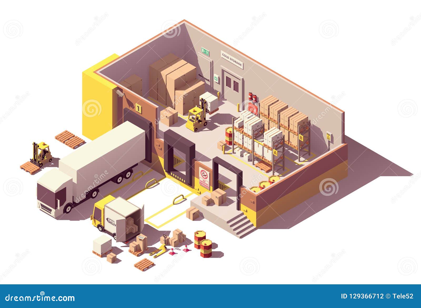 Vector Isometric Low Poly Warehouse Cross-section Stock Vector ...