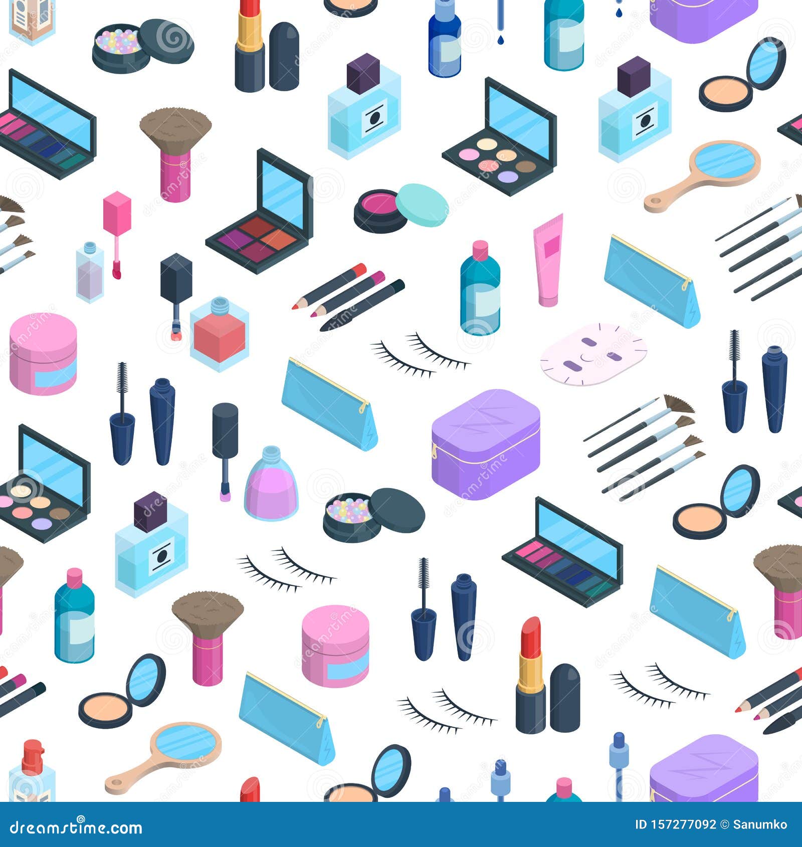 Vector Isometric Makeup Elements Pattern. 3d Dimension Objects of ...