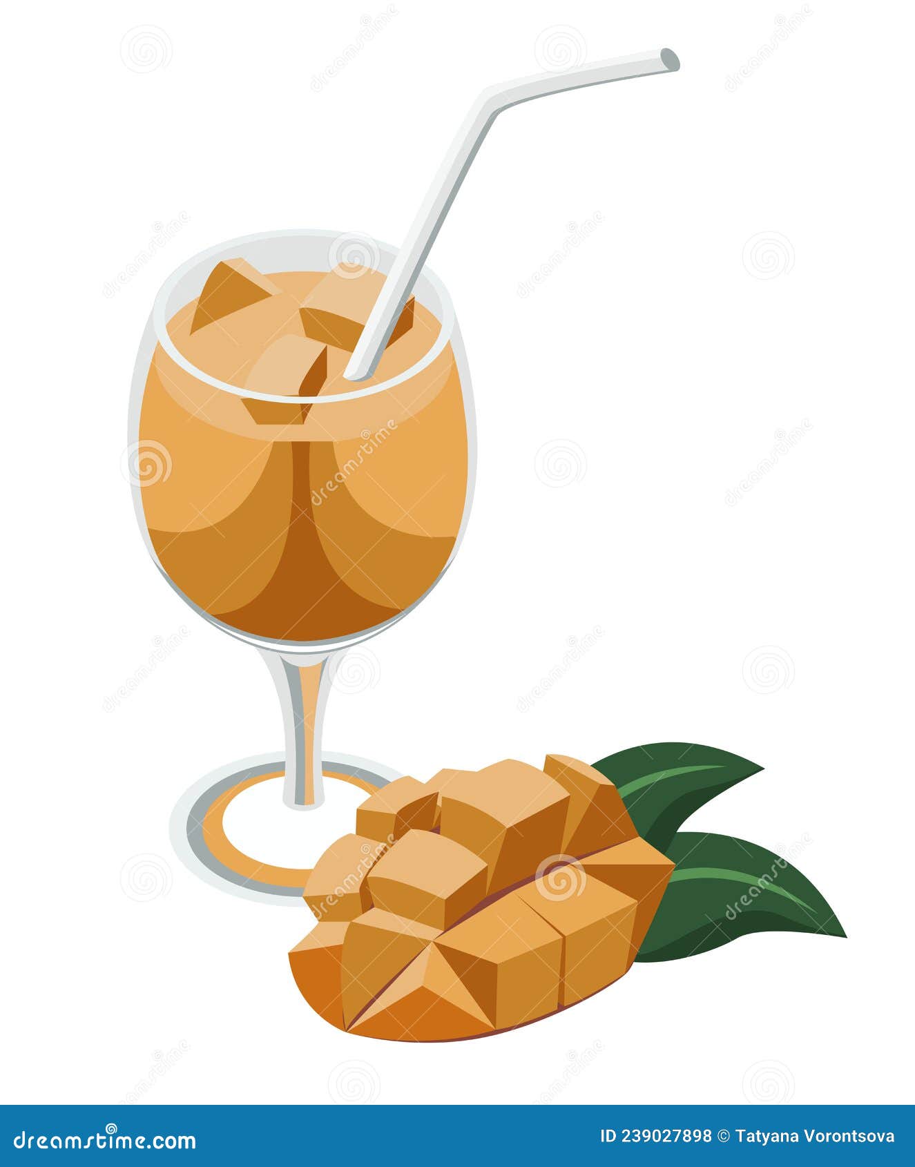 Vector Isometric Mango Smoothie in Glass with Straw and Sliced Mango ...