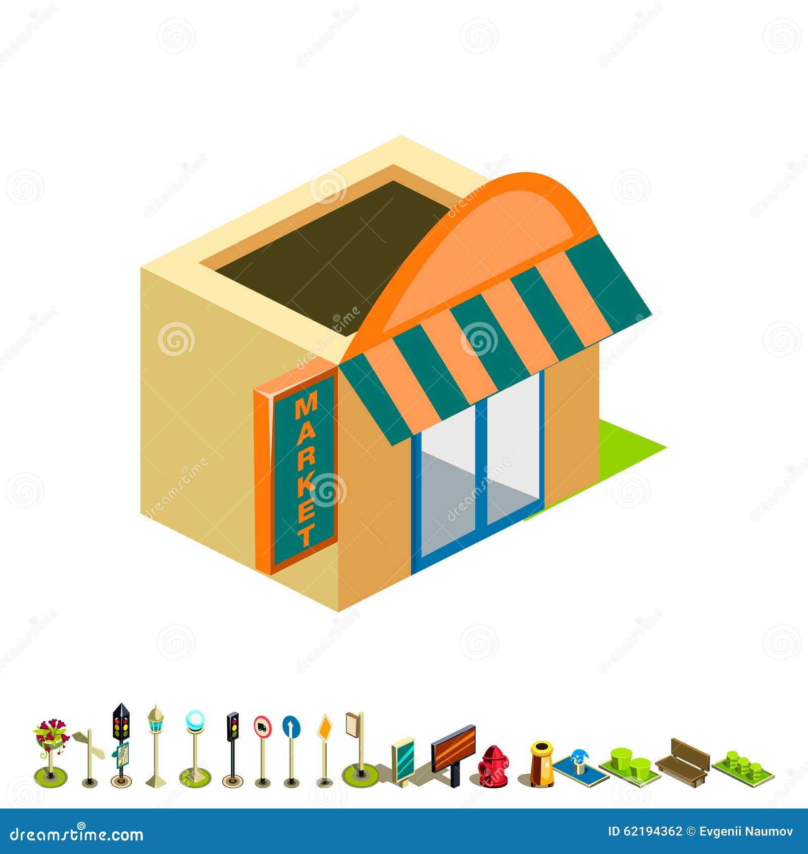 Vector Isometric Market Building Icon Stock Vector - Illustration of ...