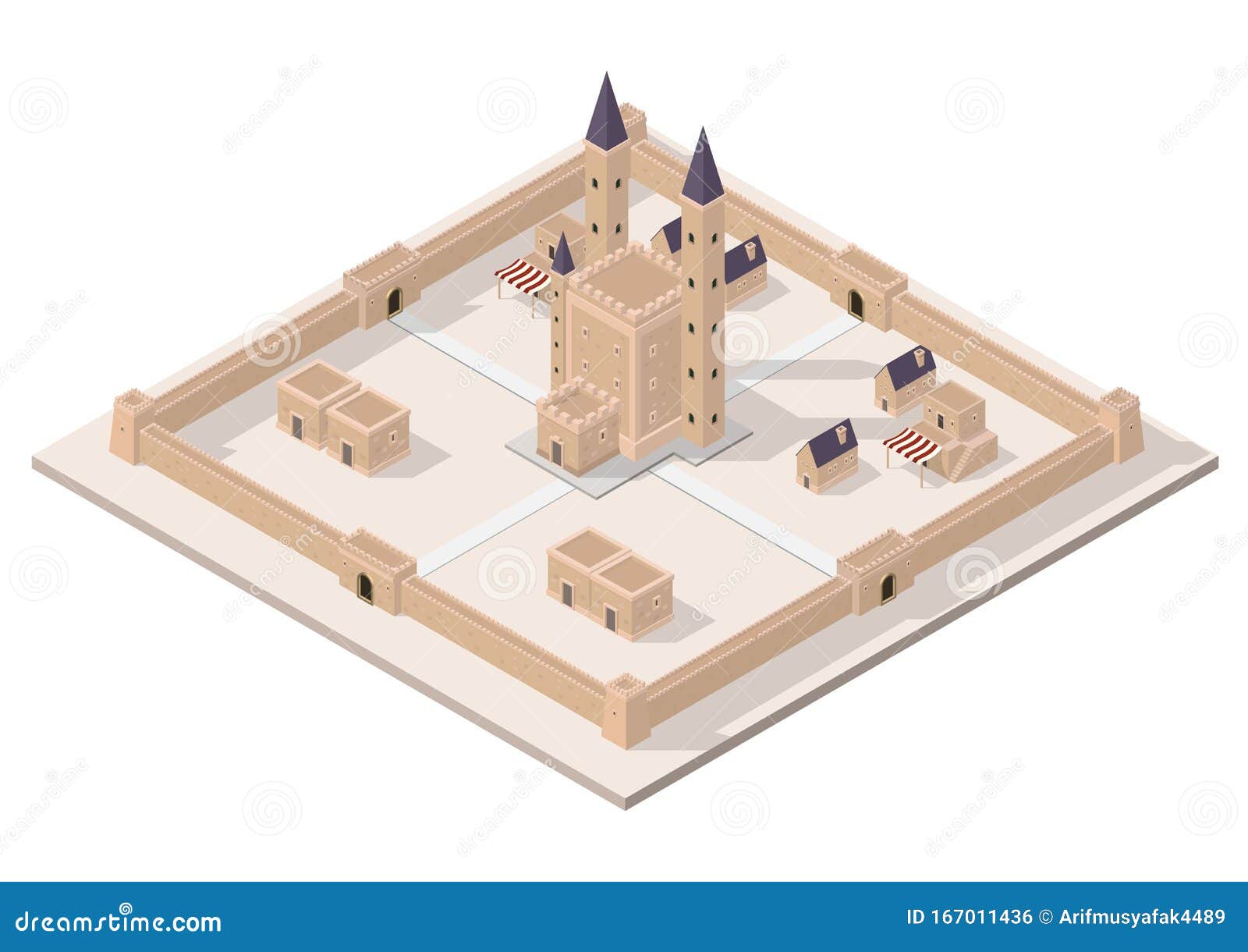 Vector Isometric Medieval Castle Stock Vector - Illustration of ...
