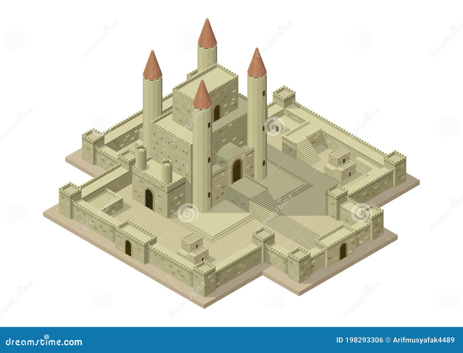 Vector Isometric Medieval Castle Stock Vector - Illustration of stone ...