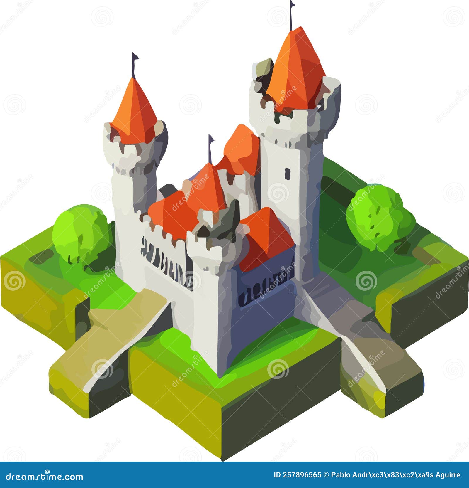 Vector Isometric Medieval Low Poly Castle. Stock Vector - Illustration ...