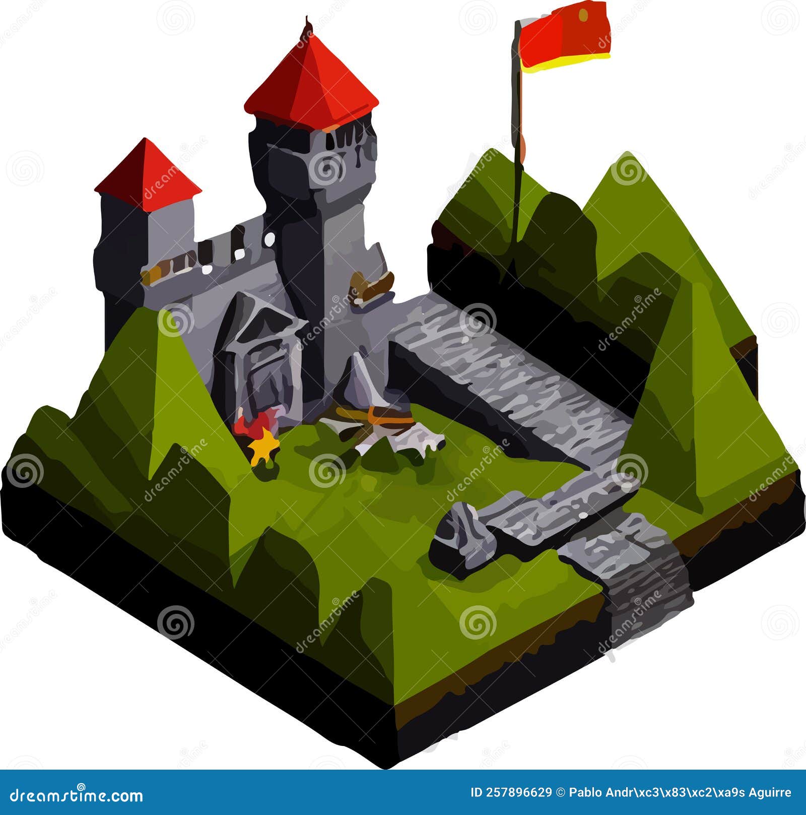 Vector Isometric Medieval Low Poly Castle. Stock Vector - Illustration ...