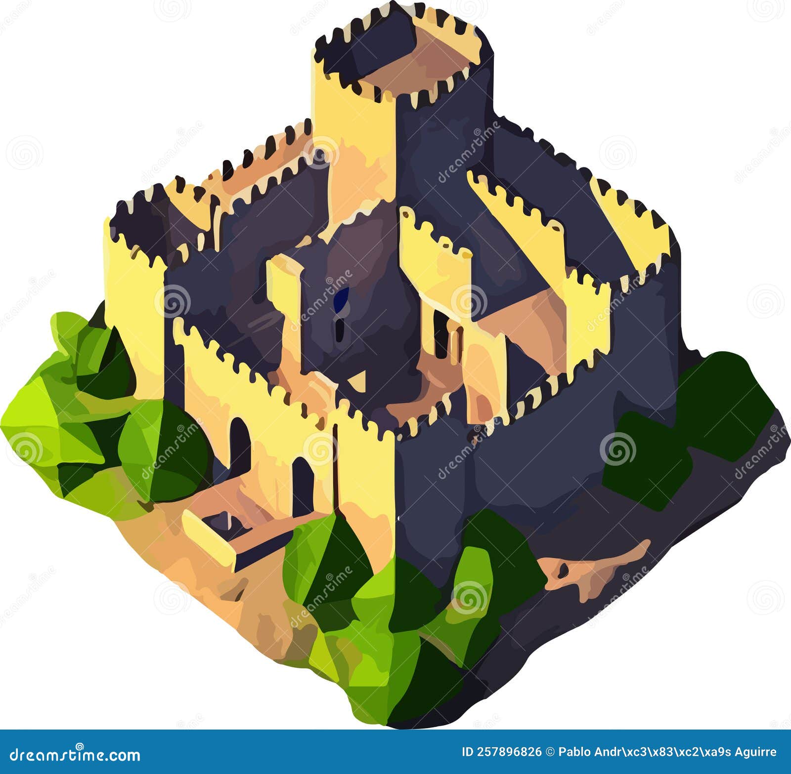 Vector Isometric Medieval Low Poly Castle. Stock Vector - Illustration ...