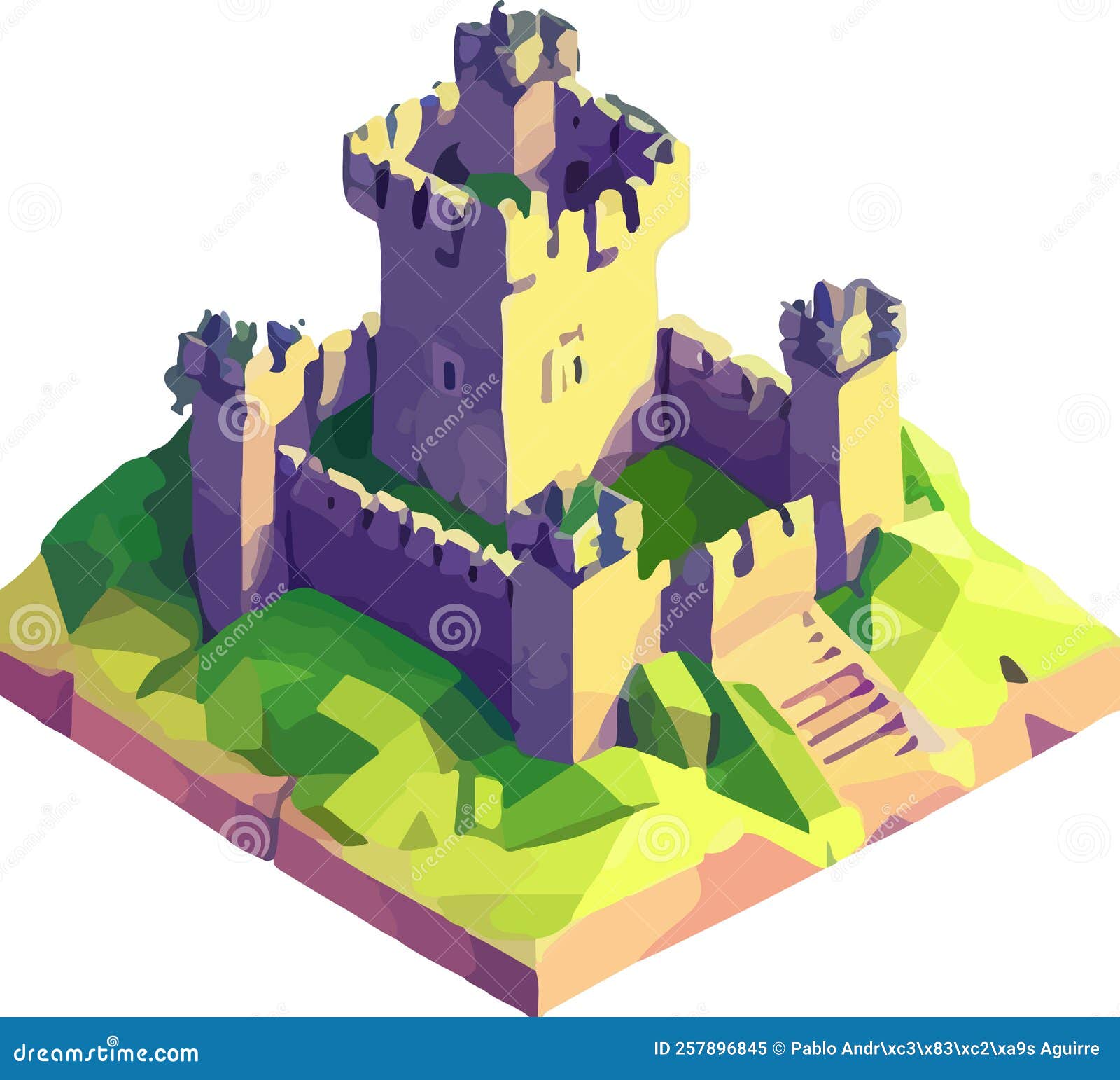 Vector Isometric Medieval Low Poly Castle. Stock Vector - Illustration ...