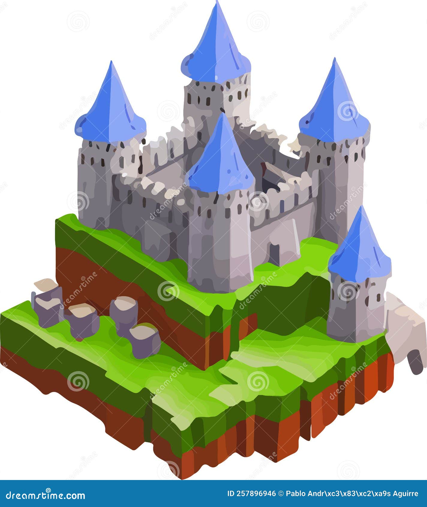 Vector Isometric Medieval Low Poly Castle. Stock Vector - Illustration ...
