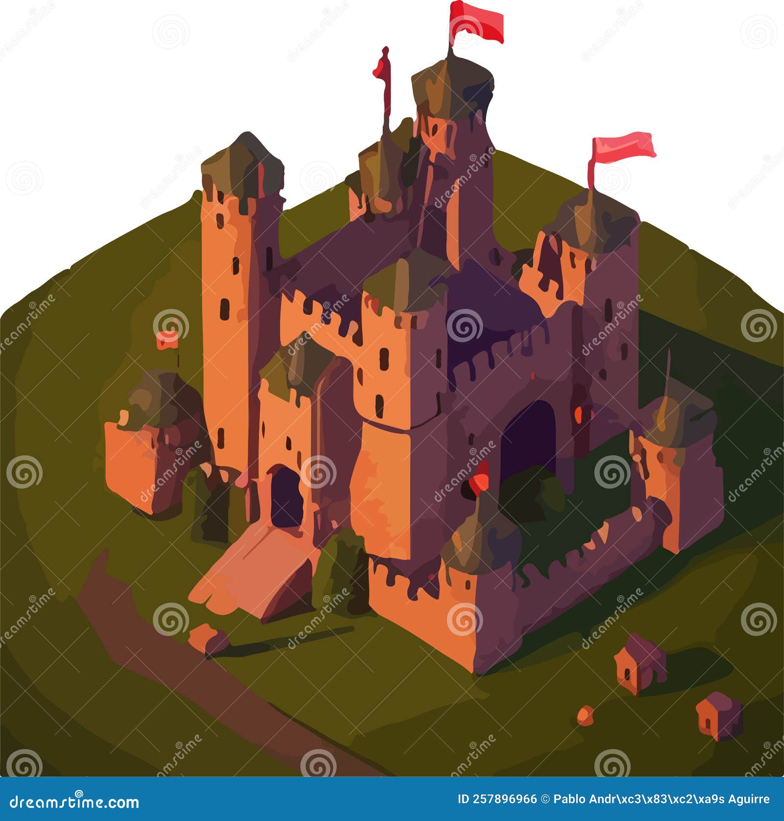 Vector Isometric Medieval Low Poly Castle. Stock Vector - Illustration ...