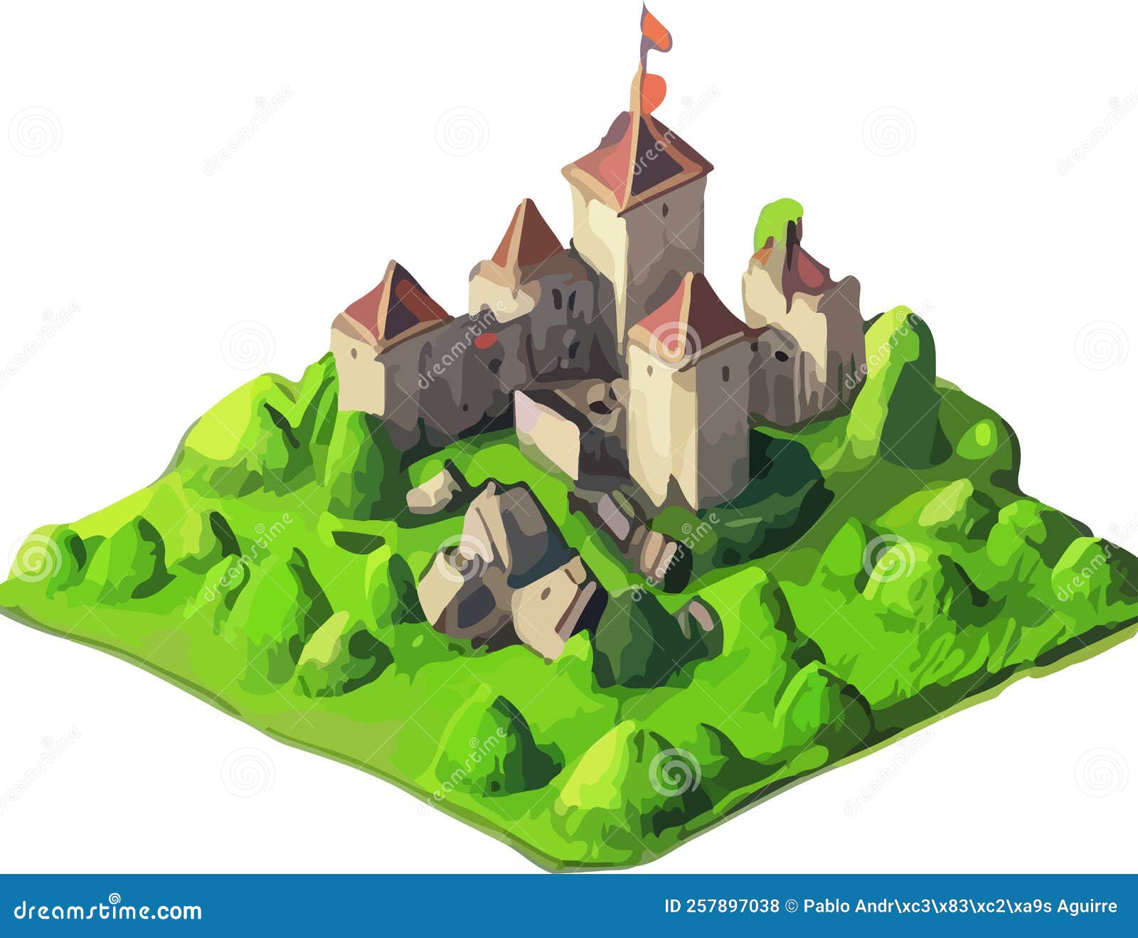 Vector Isometric Medieval Low Poly Castle. Stock Vector - Illustration ...