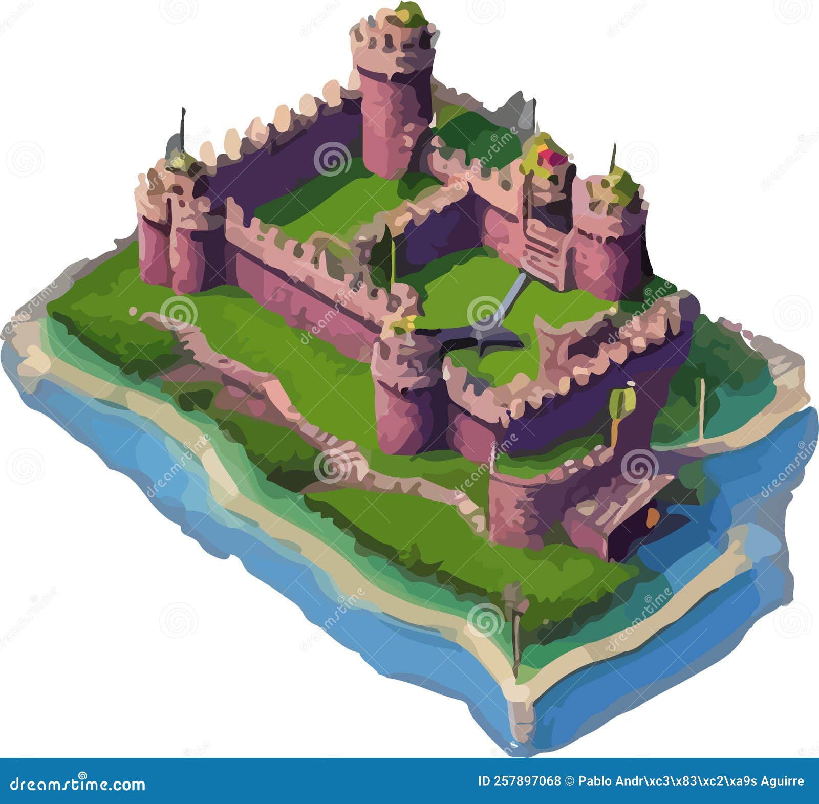 Vector Isometric Medieval Low Poly Castle. Stock Vector - Illustration ...