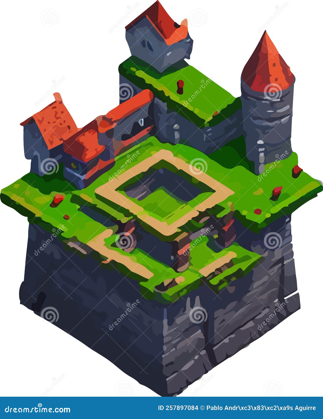 Vector Isometric Medieval Low Poly Castle. Stock Vector - Illustration ...