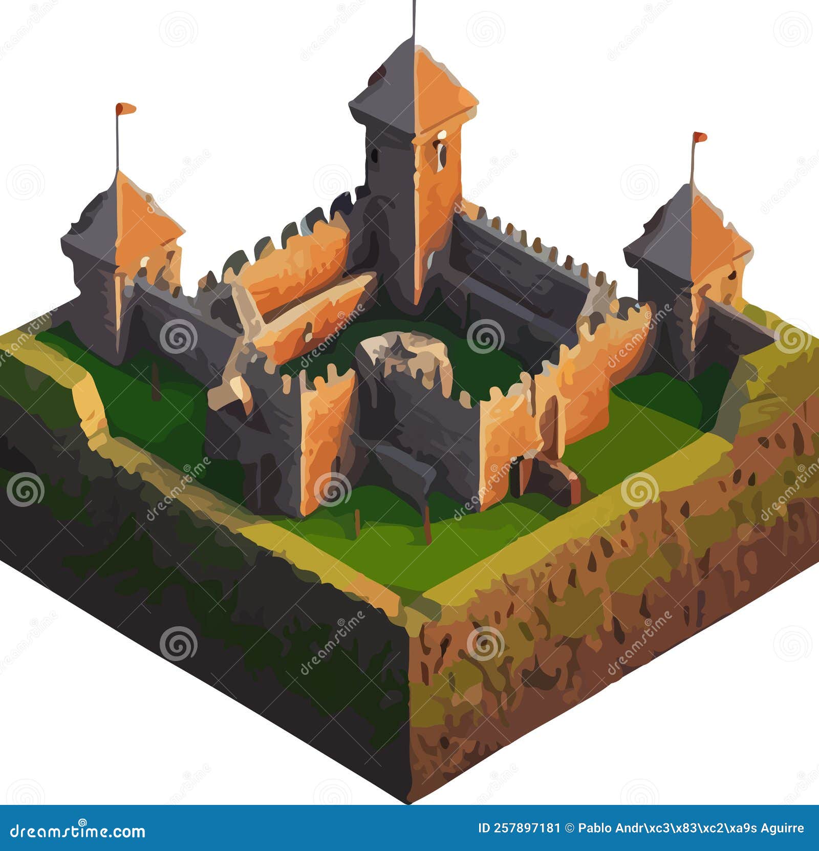 Vector Isometric Medieval Low Poly Castle. Stock Vector - Illustration ...