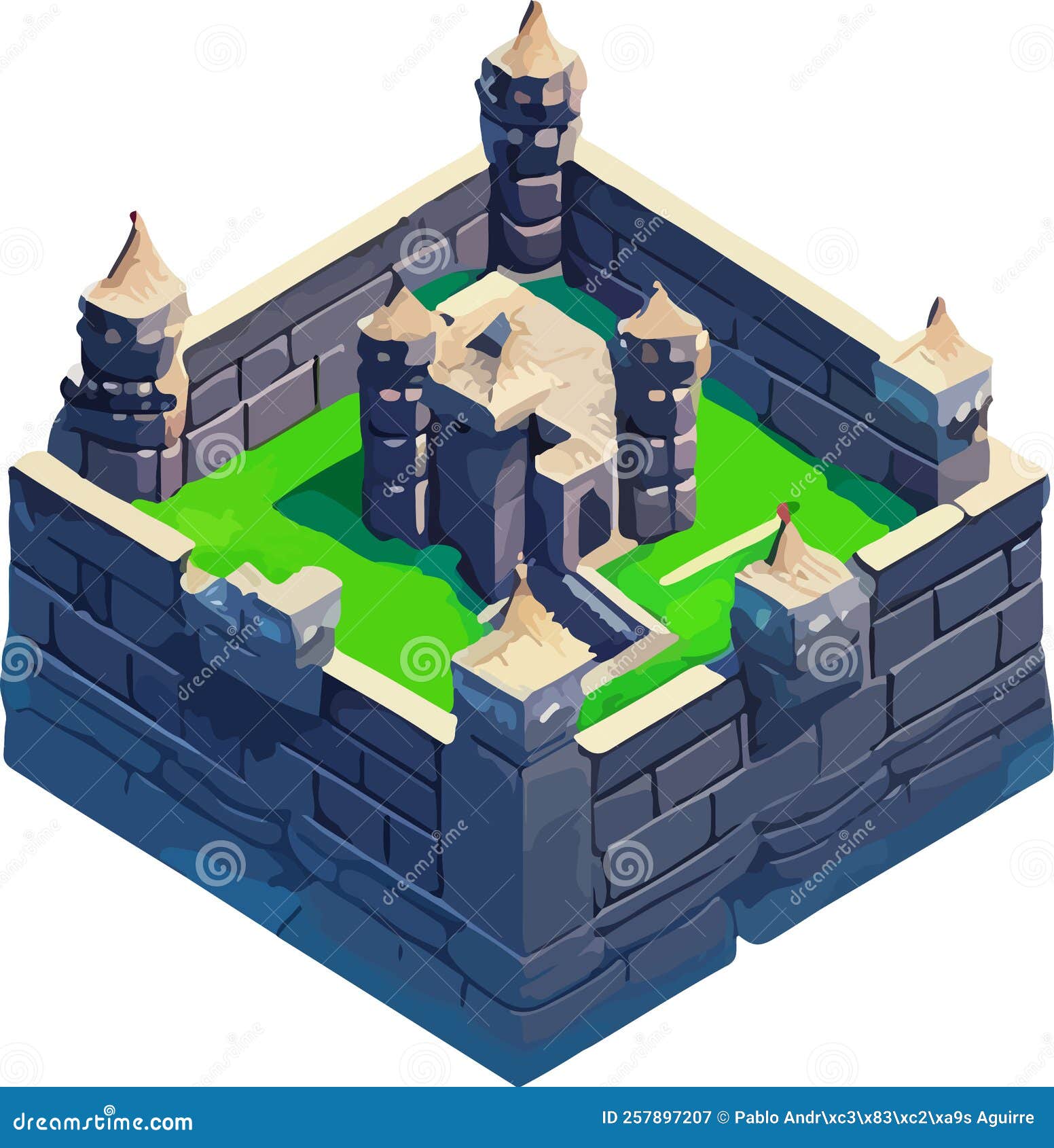 Vector Isometric Medieval Low Poly Castle. Stock Vector - Illustration ...