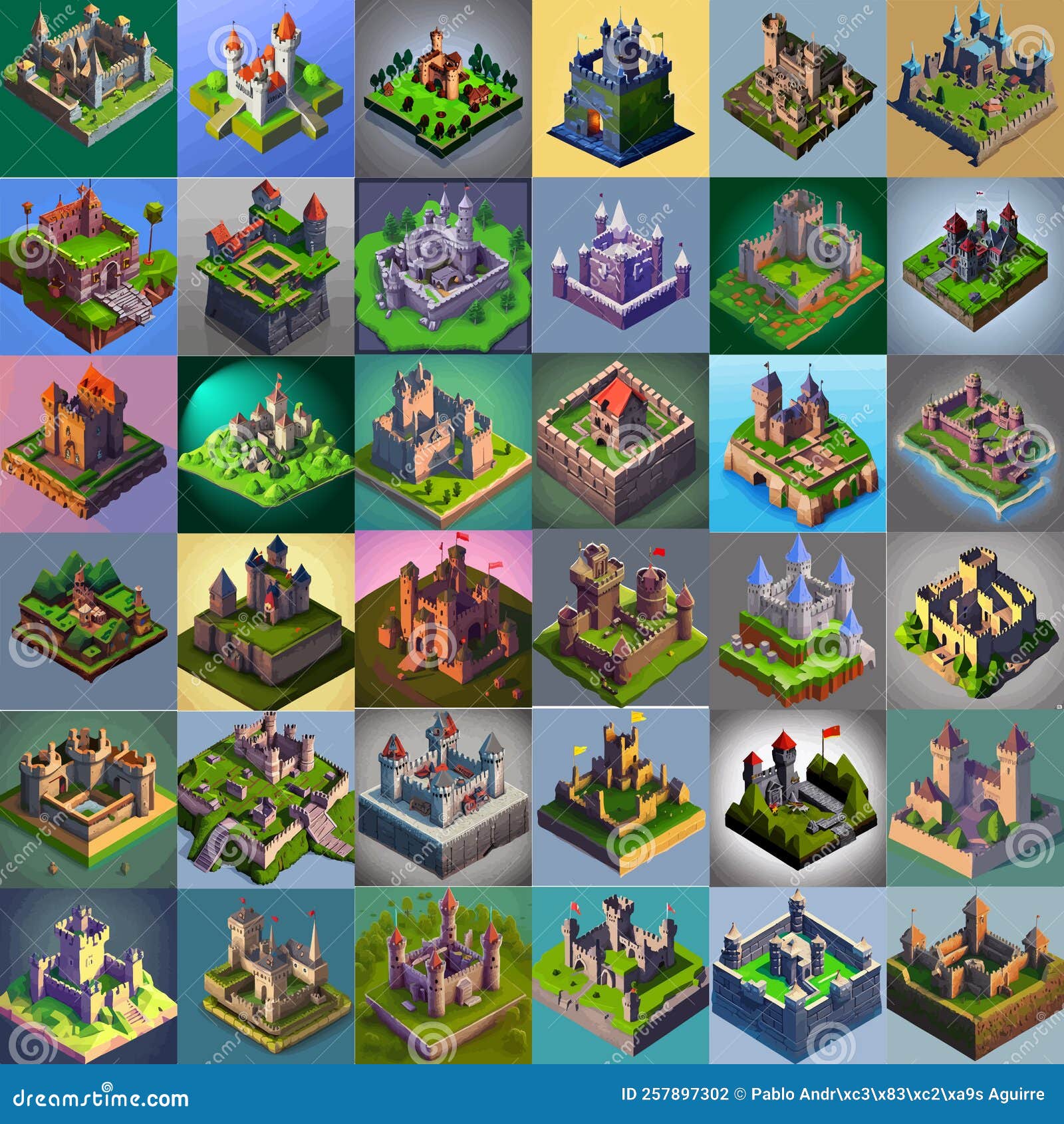 Vector Isometric Medieval Low Poly Castle. Set Stock Vector ...