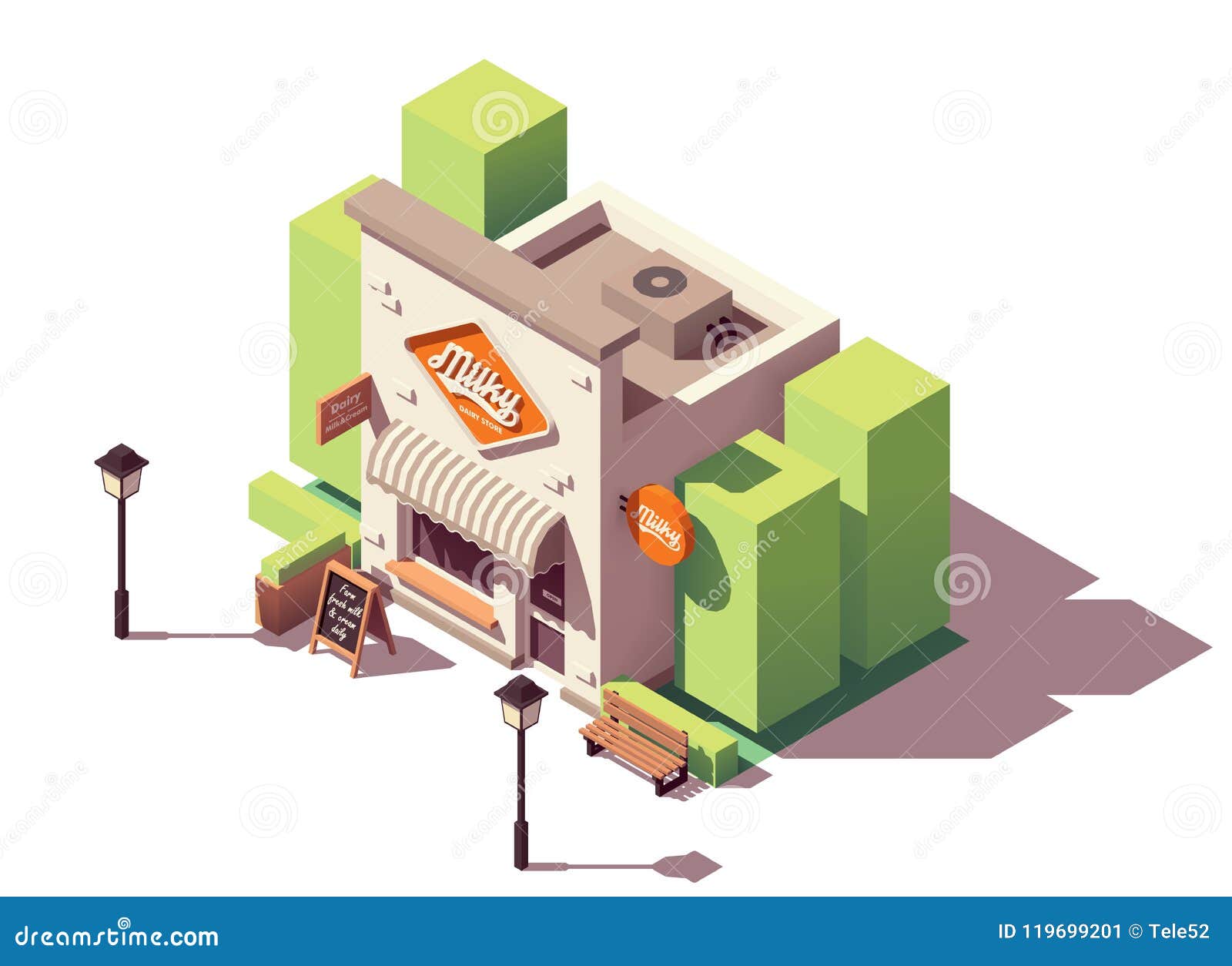 Vector isometric milk shop stock vector. Illustration of exterior ...