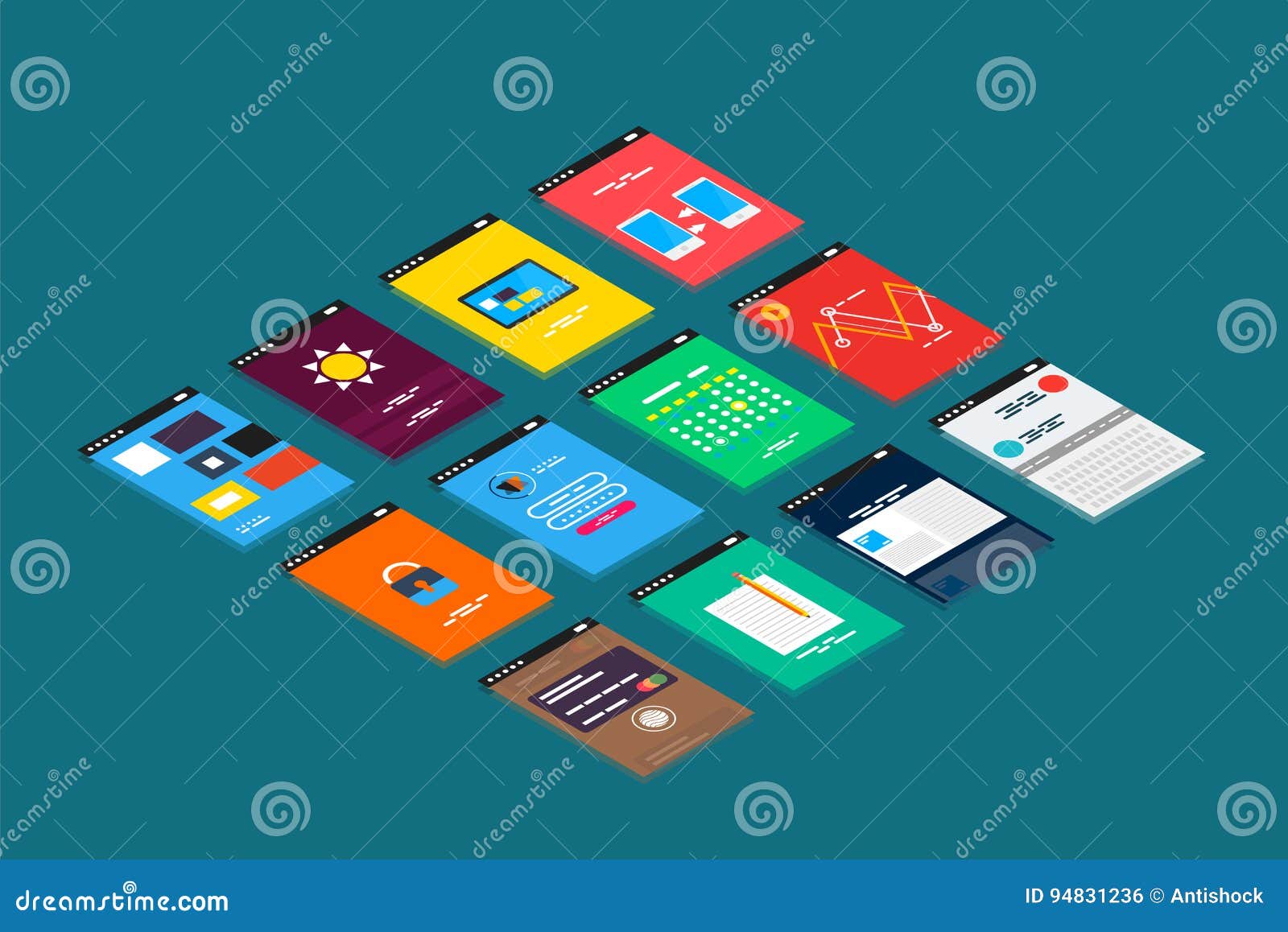 Vector Isometric Mobile App Ui Design Concept Stock Vector ...
