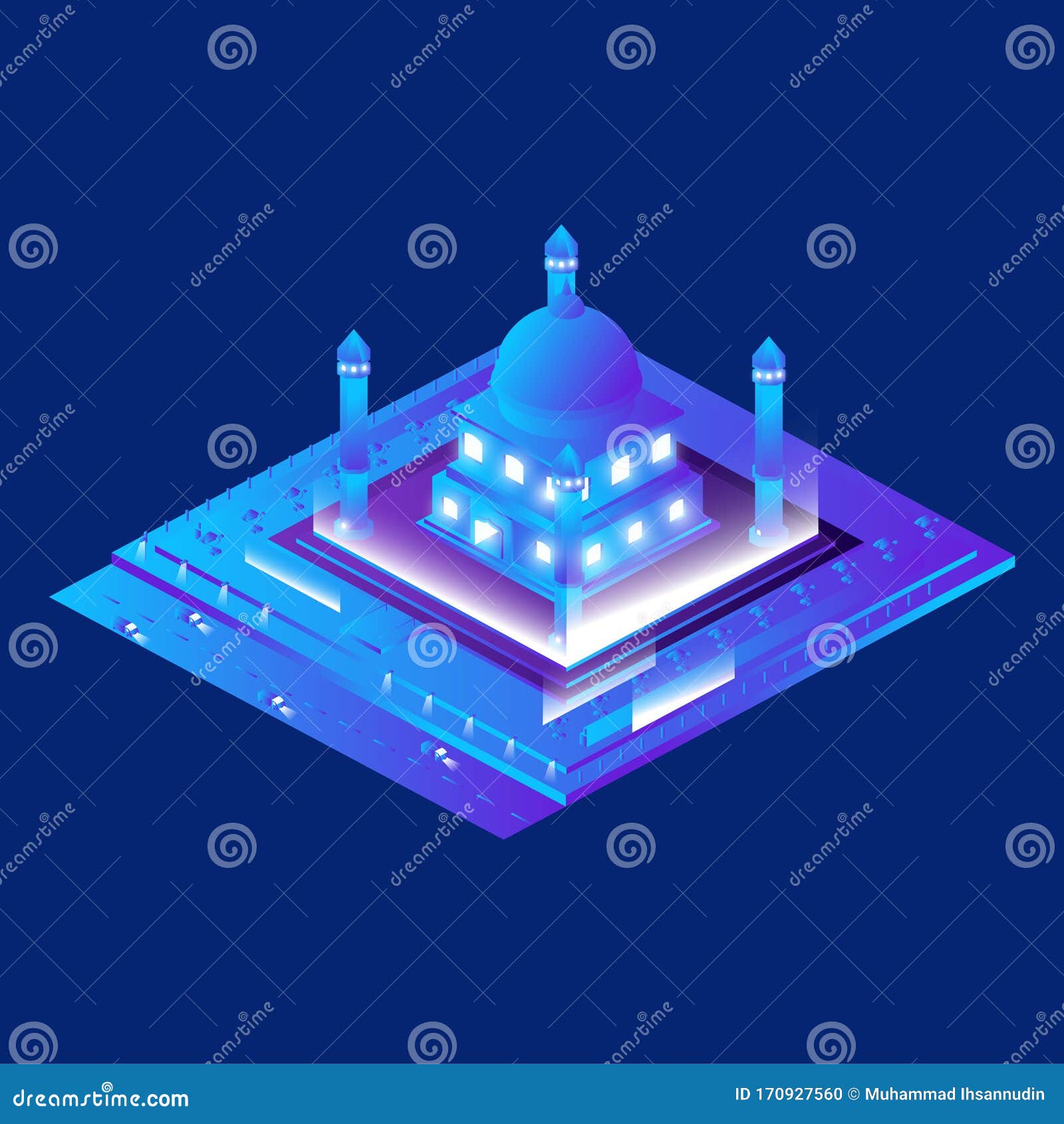 Vector Isometric Mosque Building Stock Vector - Illustration of design ...