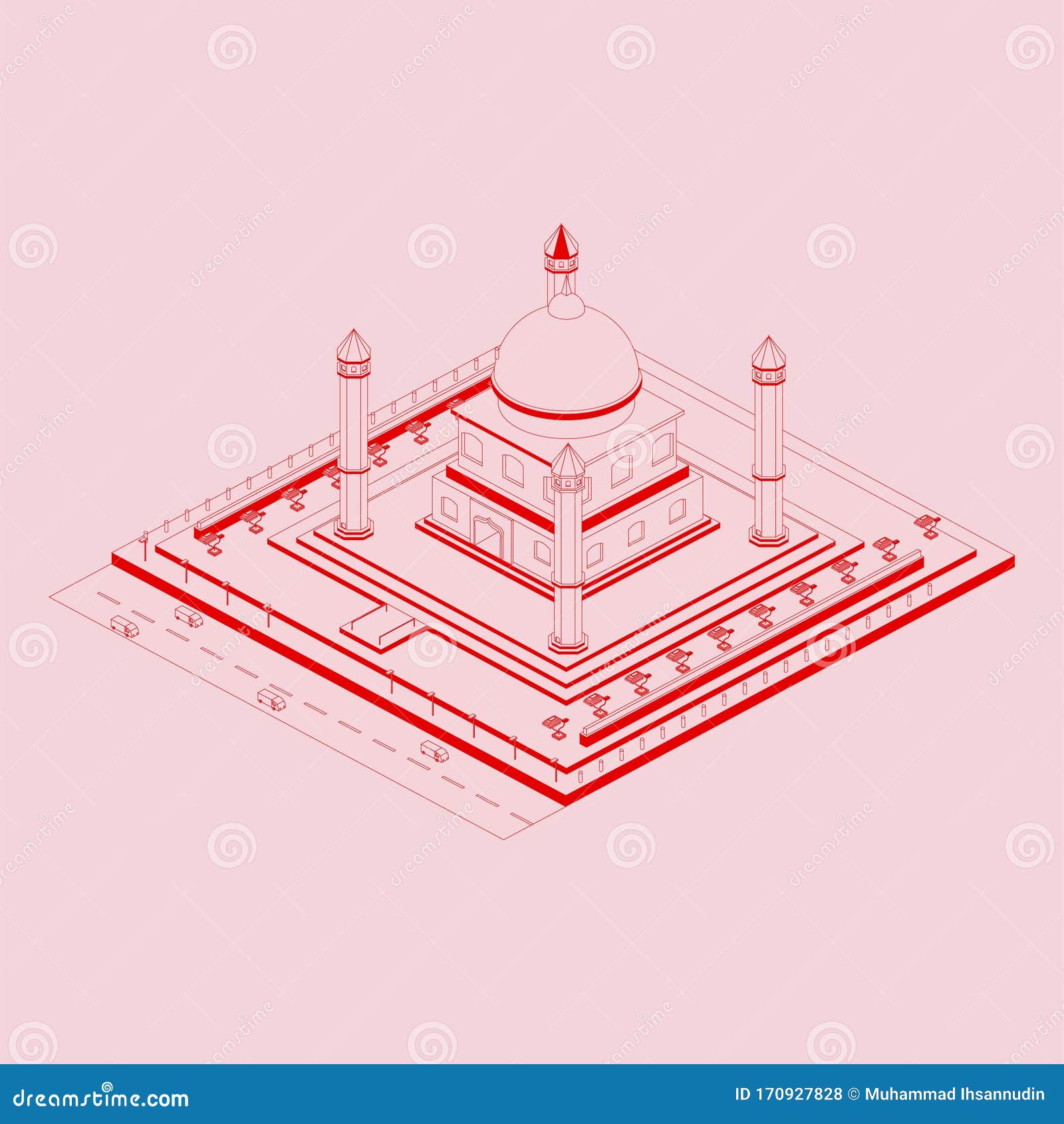 Vector Isometric Mosque Building Stock Vector - Illustration of nabawi ...