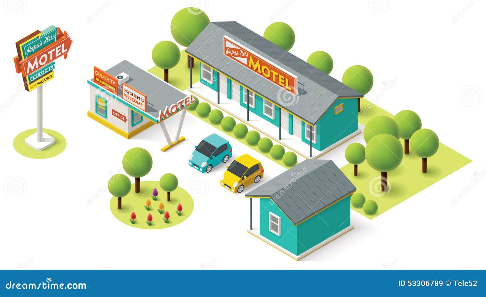 Vector isometric motel stock vector. Illustration of shop - 53306789