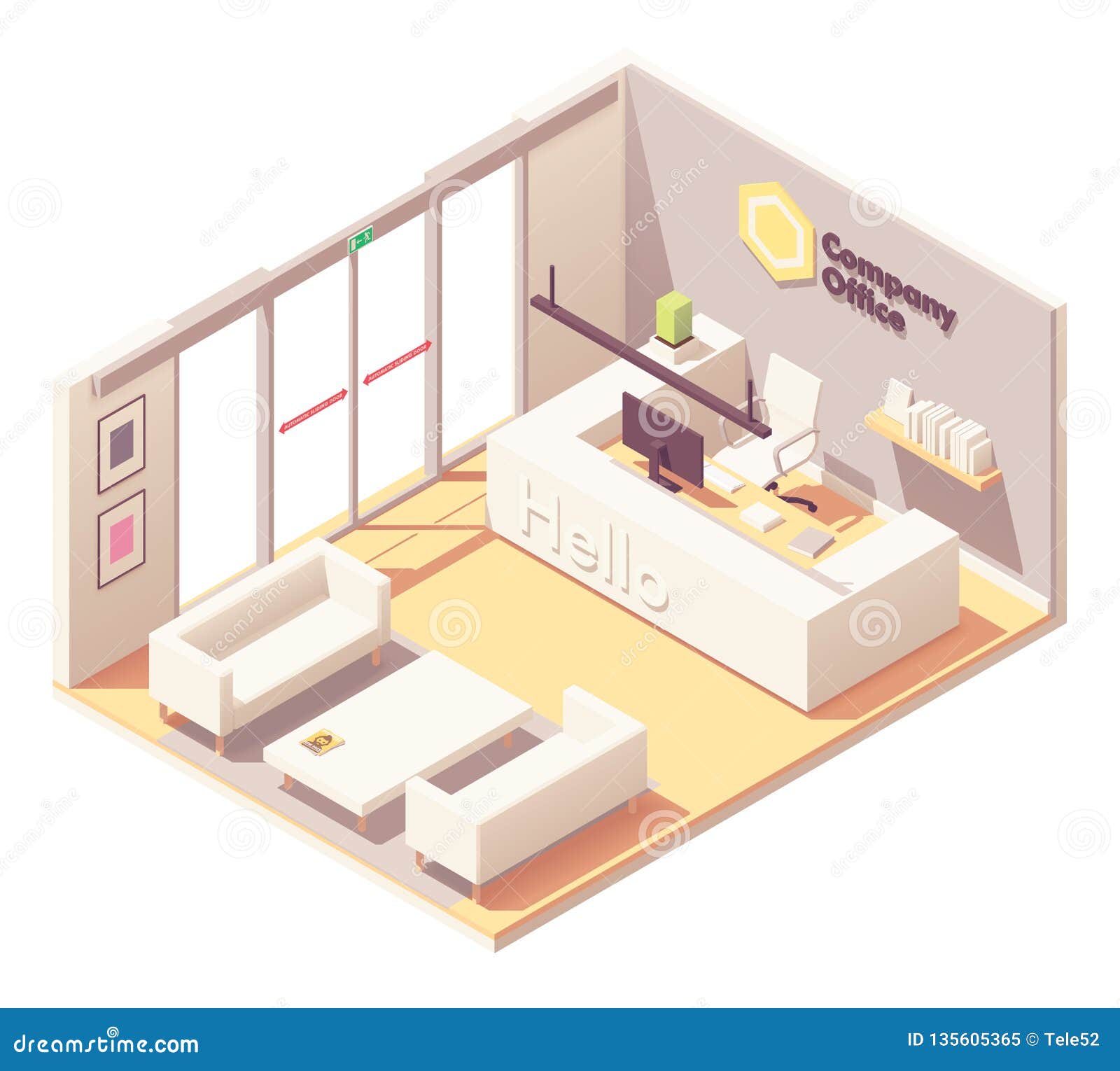 Vector Isometric Office Reception Desk Interior Stock Vector ...