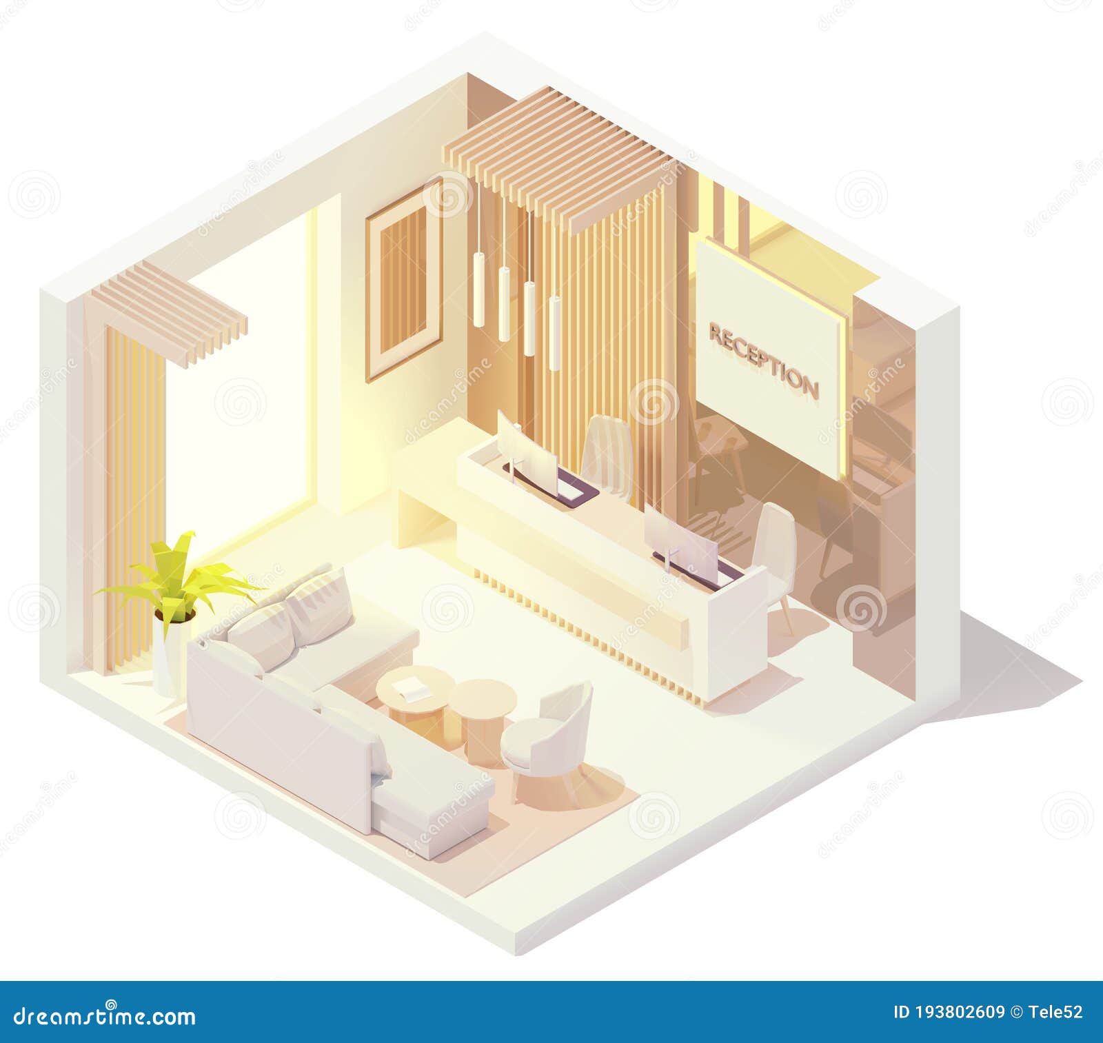 Vector Isometric Office Reception Stock Vector - Illustration of ...