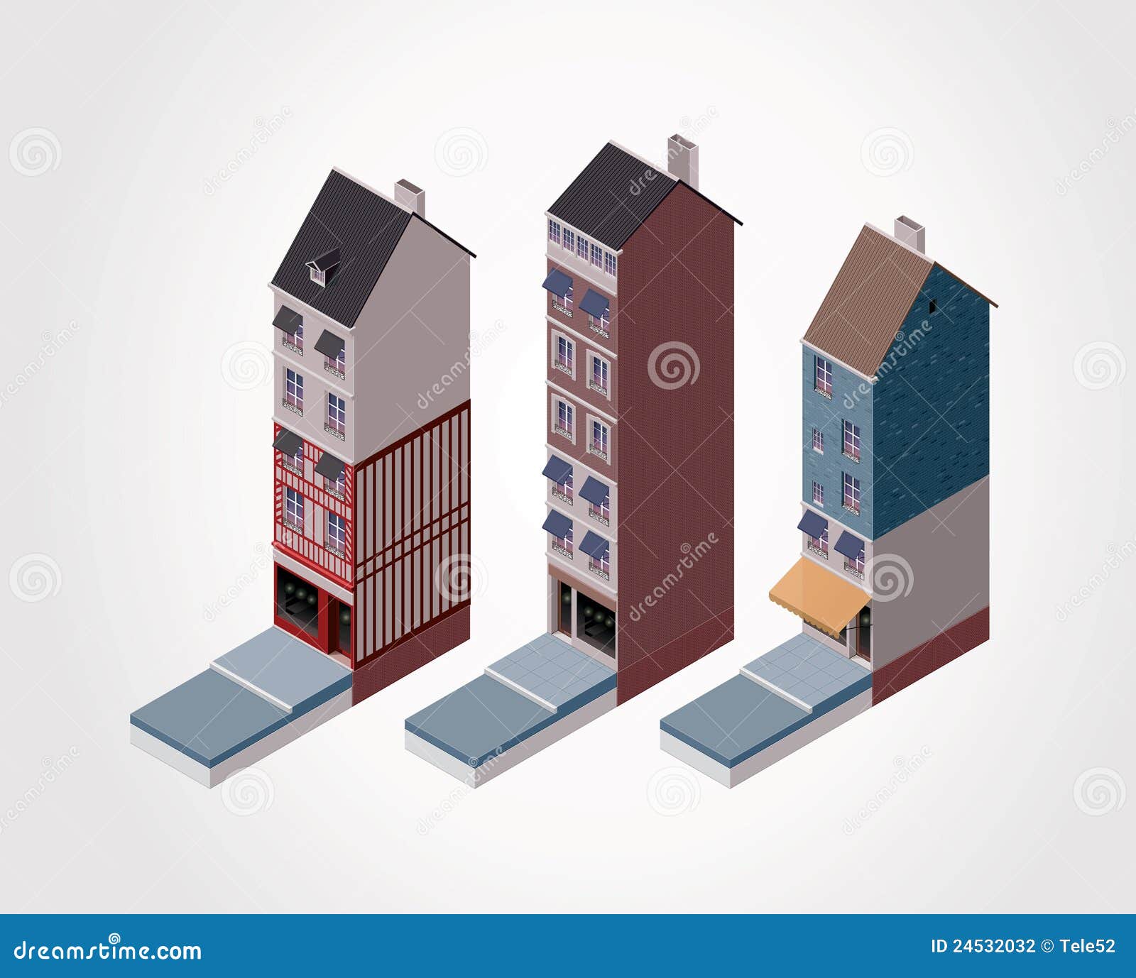 Vector Isometric Old Buildings. Part 2 Stock Vector - Illustration of ...
