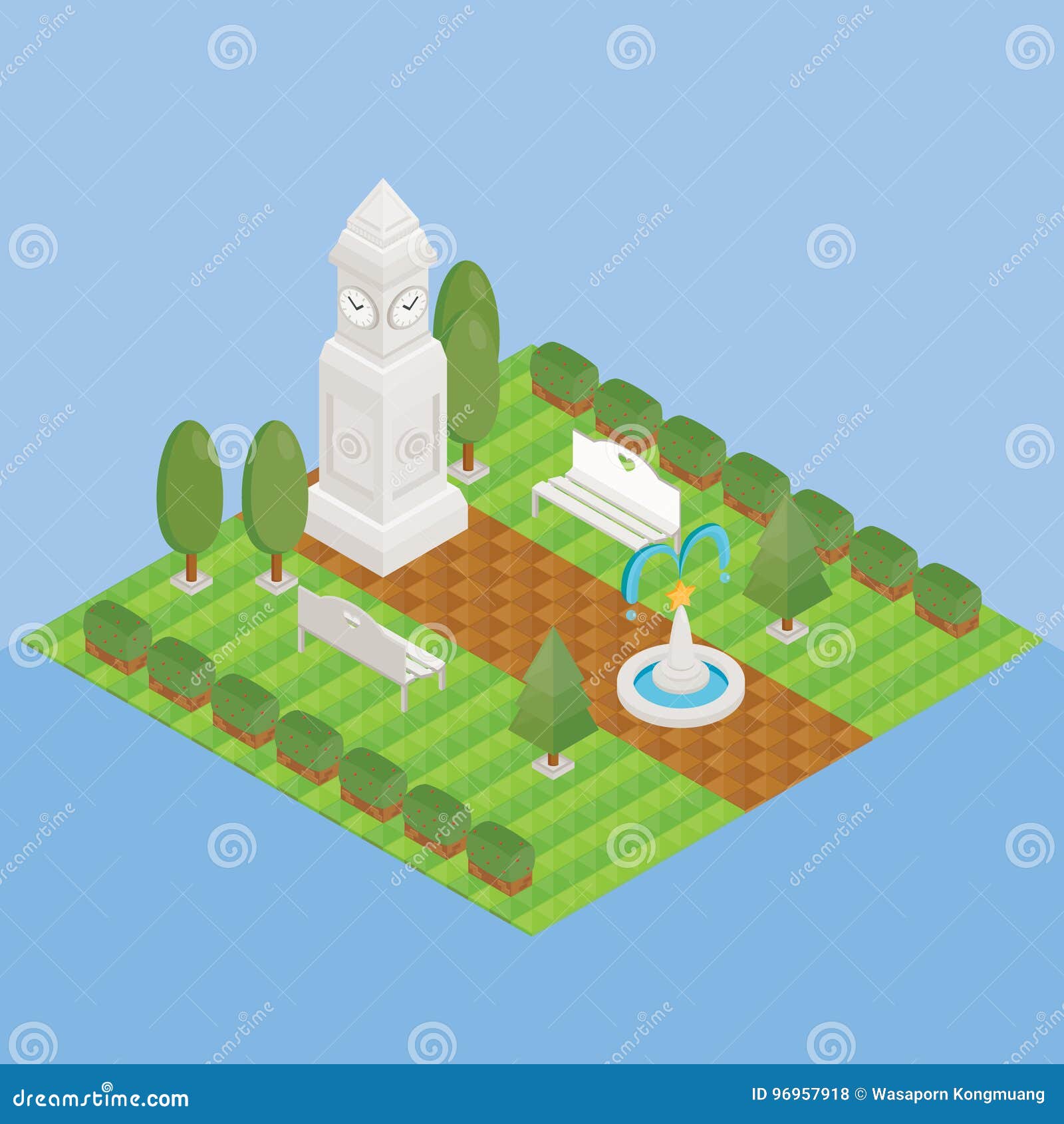 Vector isometric of park. stock vector. Illustration of chair - 96957918