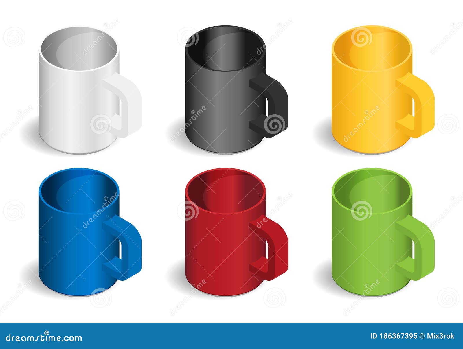 Vector Isometric Photorealistic Set of Cups Stock Vector - Illustration ...