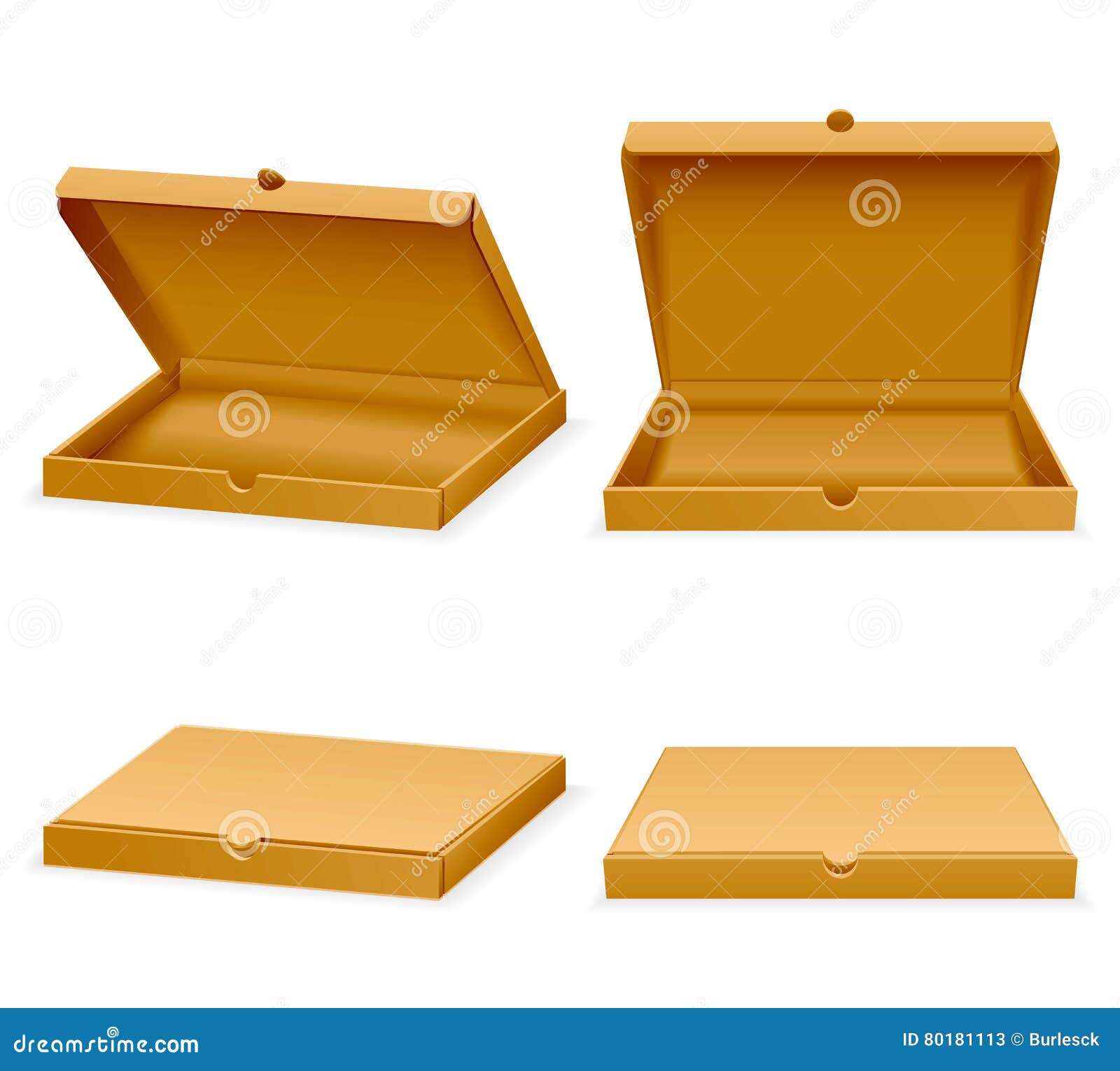 Vector Isometric Pizza Cardboard Box. Opened and Closed Packaging Stock ...