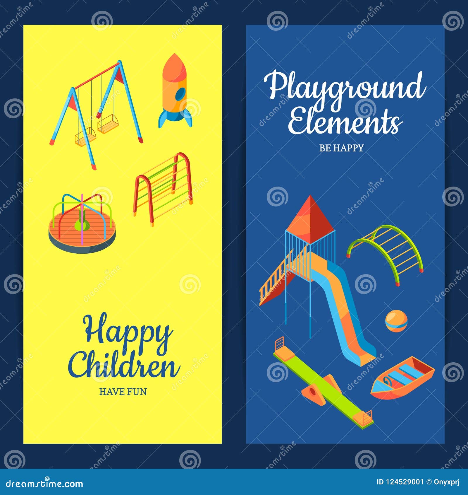 Vector Isometric Playground Objects Web Banners Illustration Stock ...