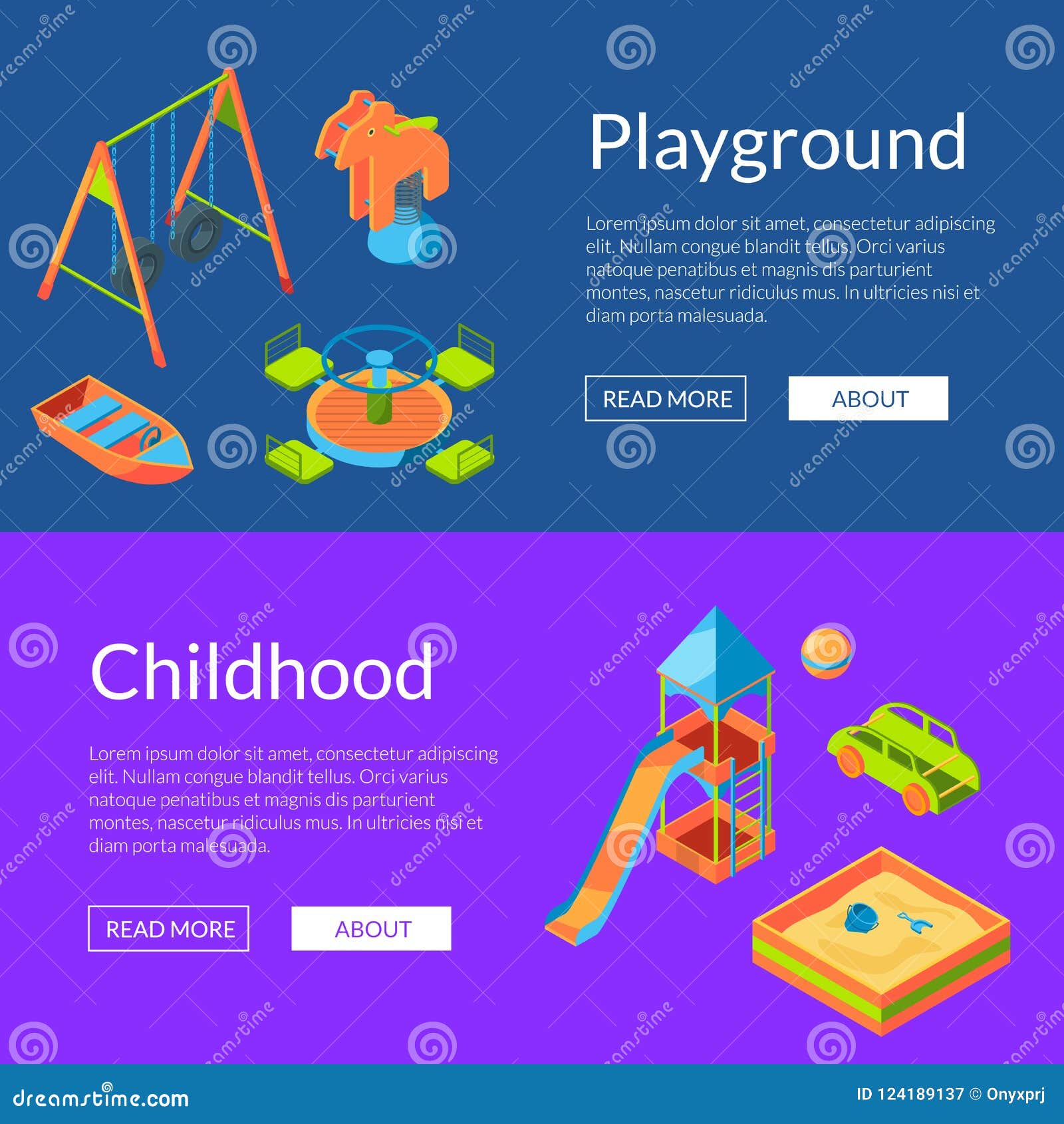 Vector Isometric Playground Web Banners Illustration Stock Vector ...
