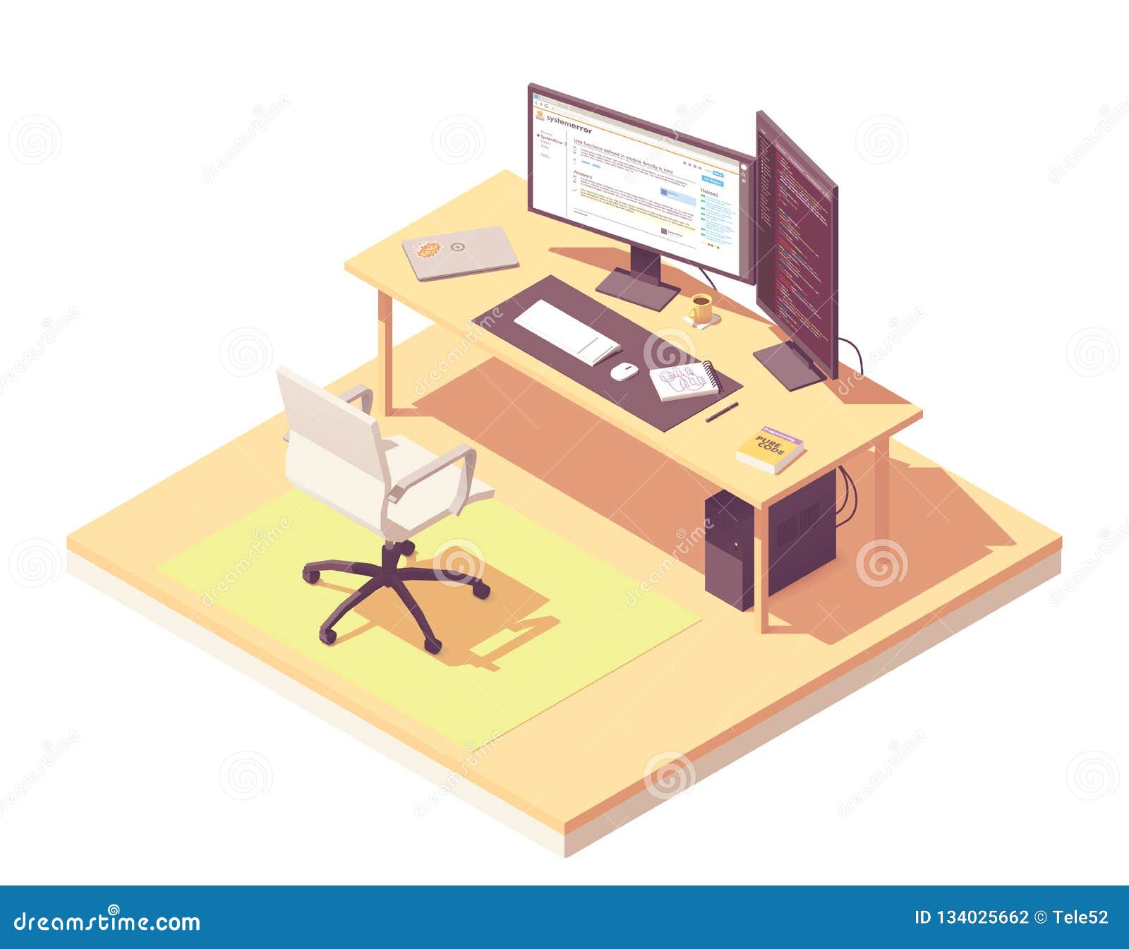 Vector Isometric Programmer Workplace Stock Vector Illustration Of Smartphone Isometric
