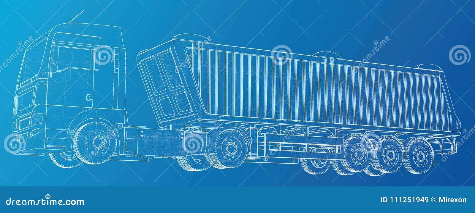 Tipper Wire-frame Line Dump Truck Isolated On White. Vector Rendering ...