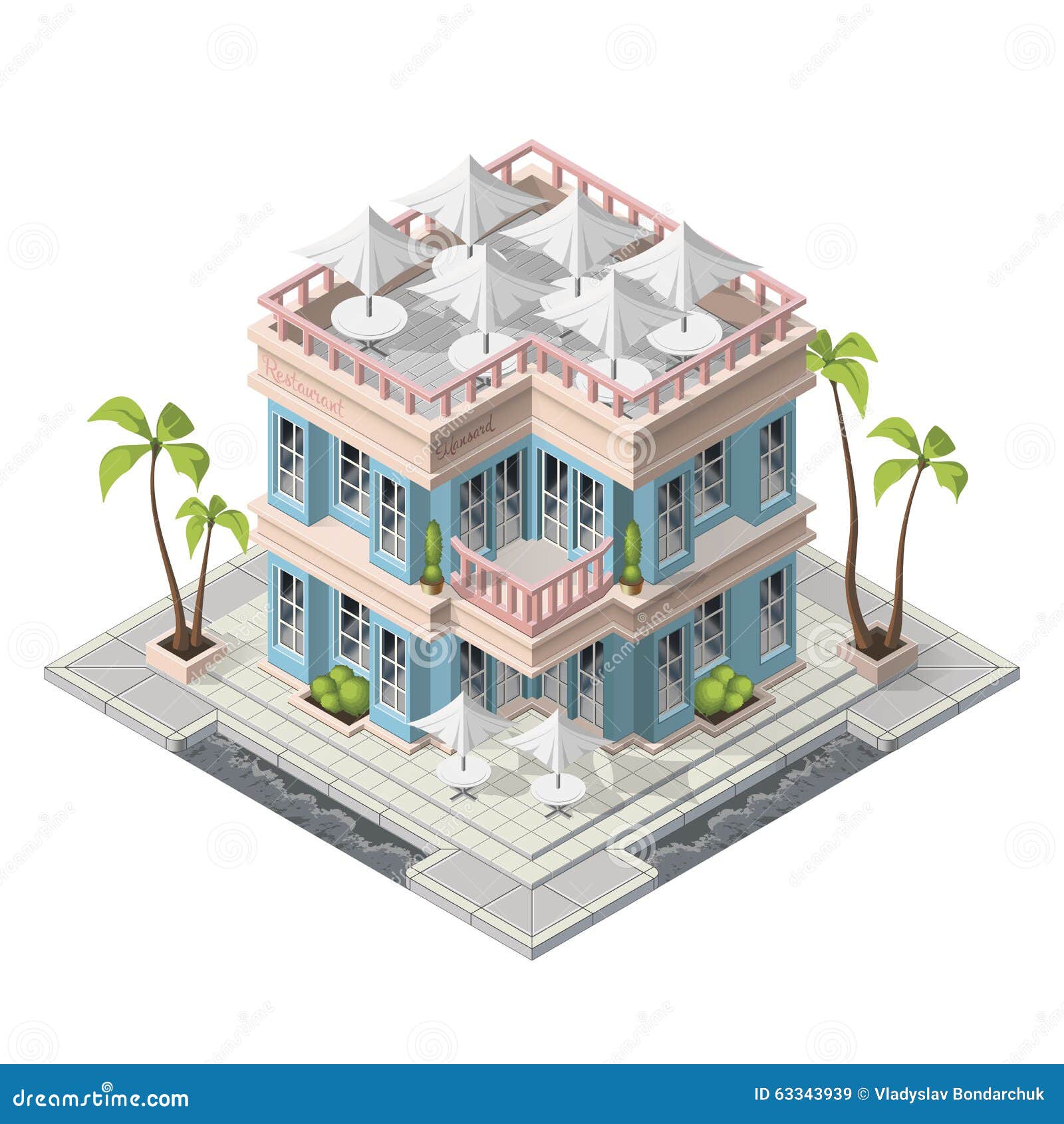 Vector Isometric Restaurant Building Stock Illustration - Illustration ...