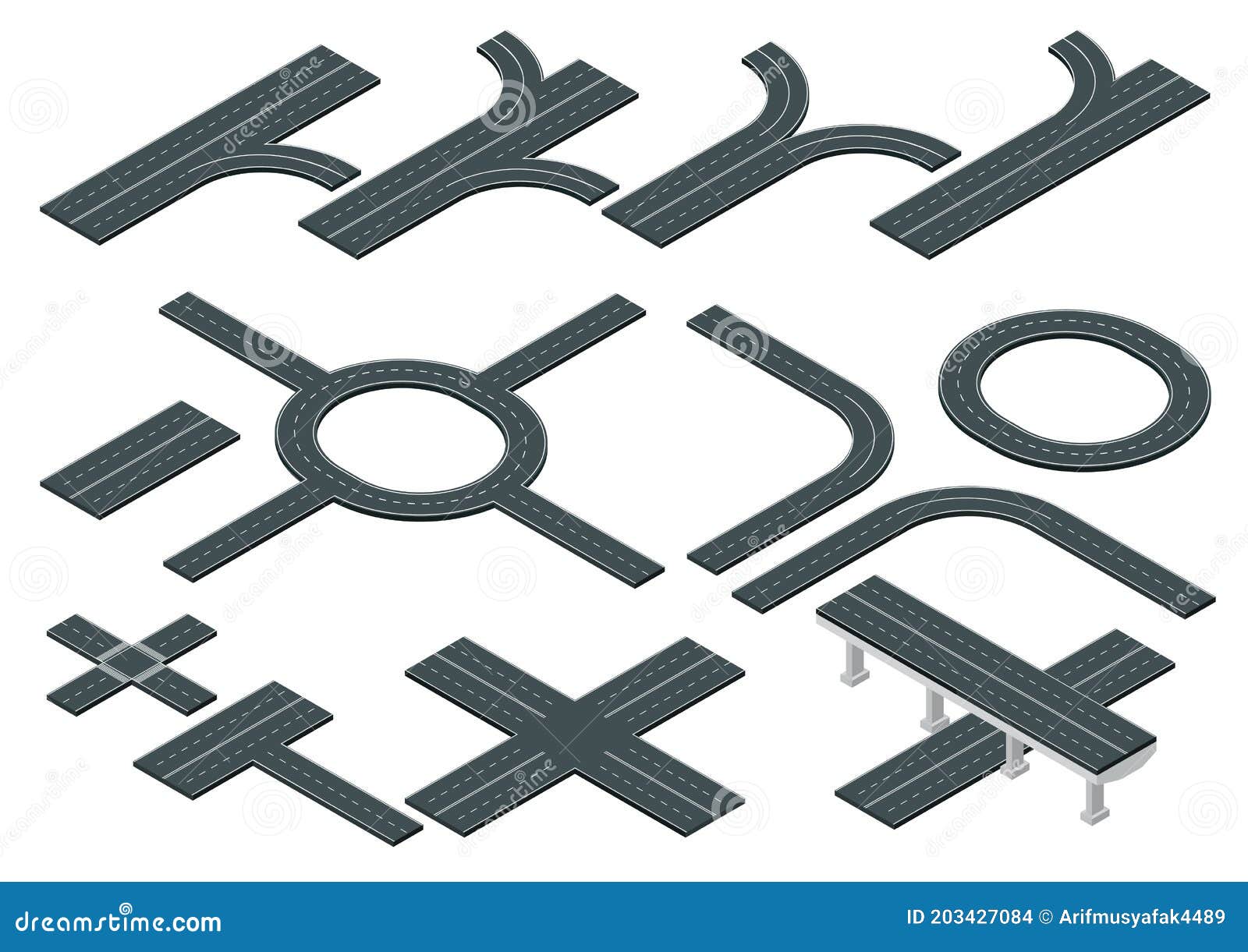 Vector Isometric Road and Highway Elements Stock Vector - Illustration ...