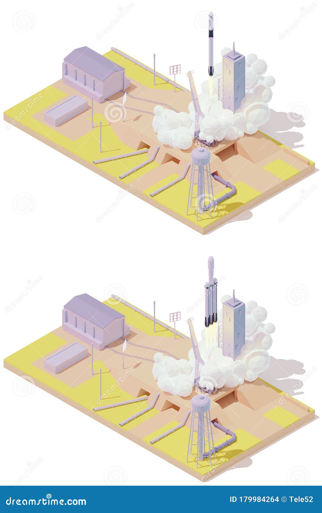 Vector Isometric Rocket Launch Complex Stock Vector - Illustration of ...