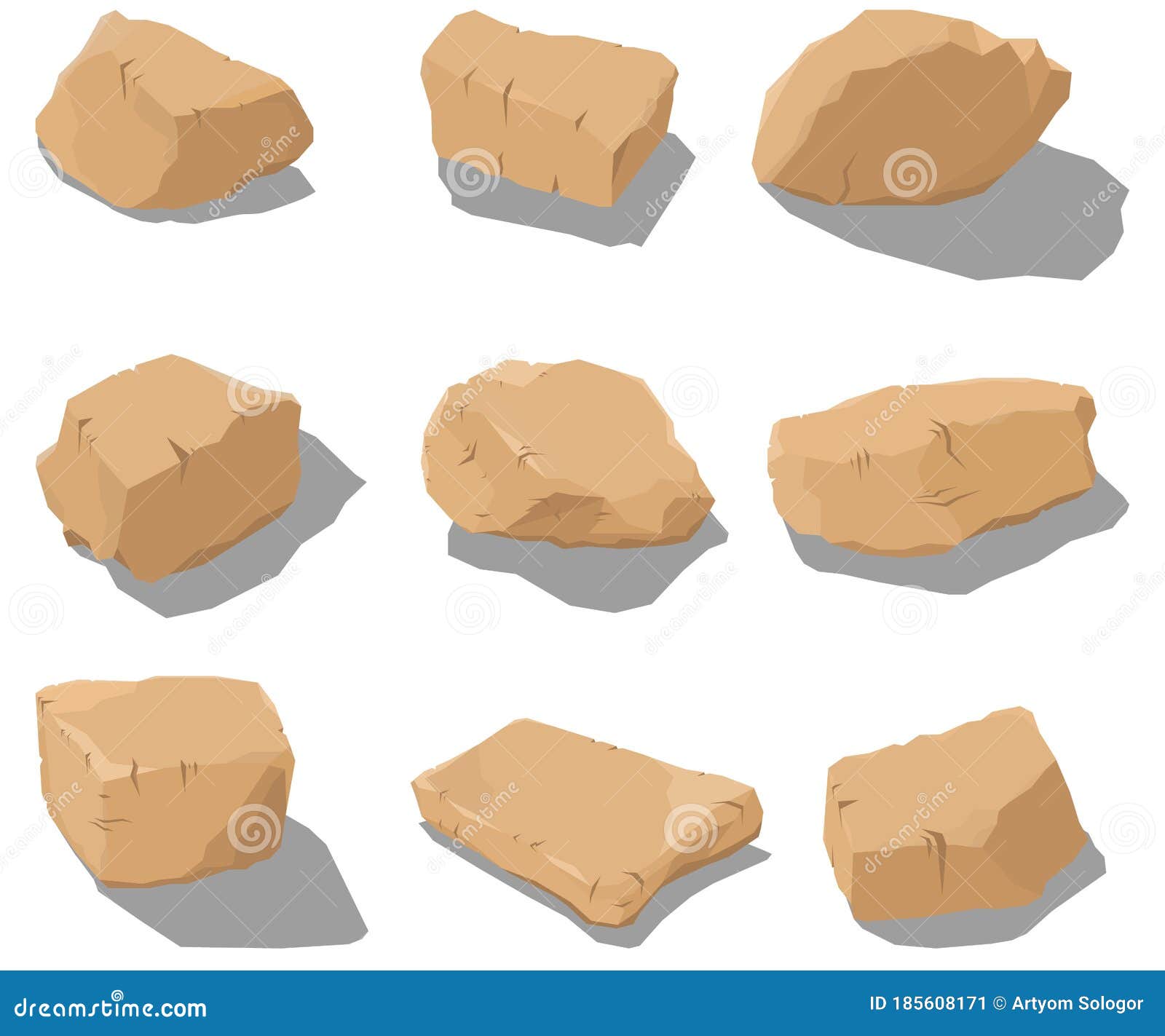 Vector Isometric Rocks Clipart. Stones Set for Illustrations Stock ...