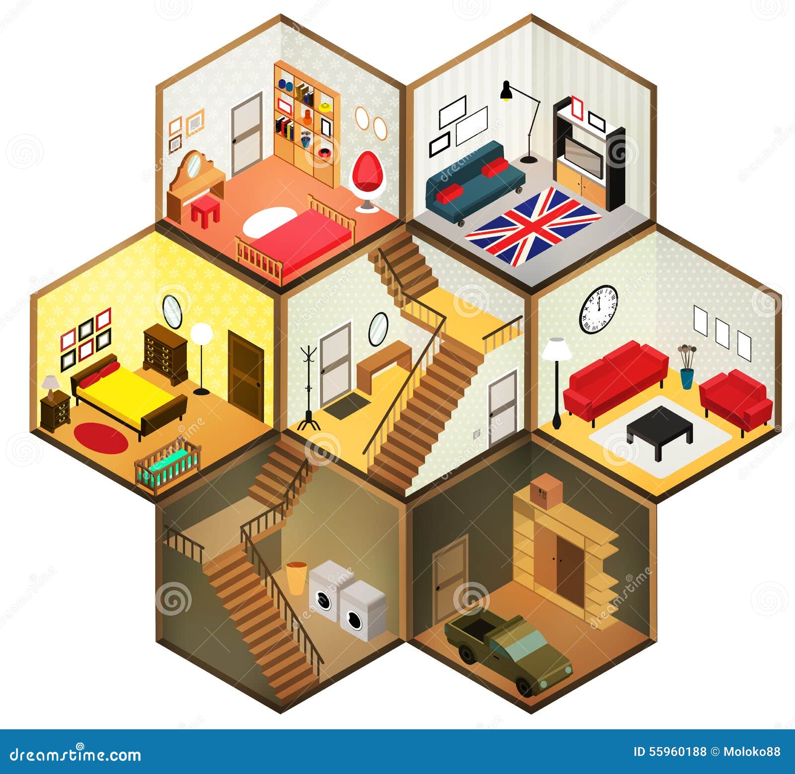 Vector Isometric Rooms Icon Stock Vector - Illustration of interior ...