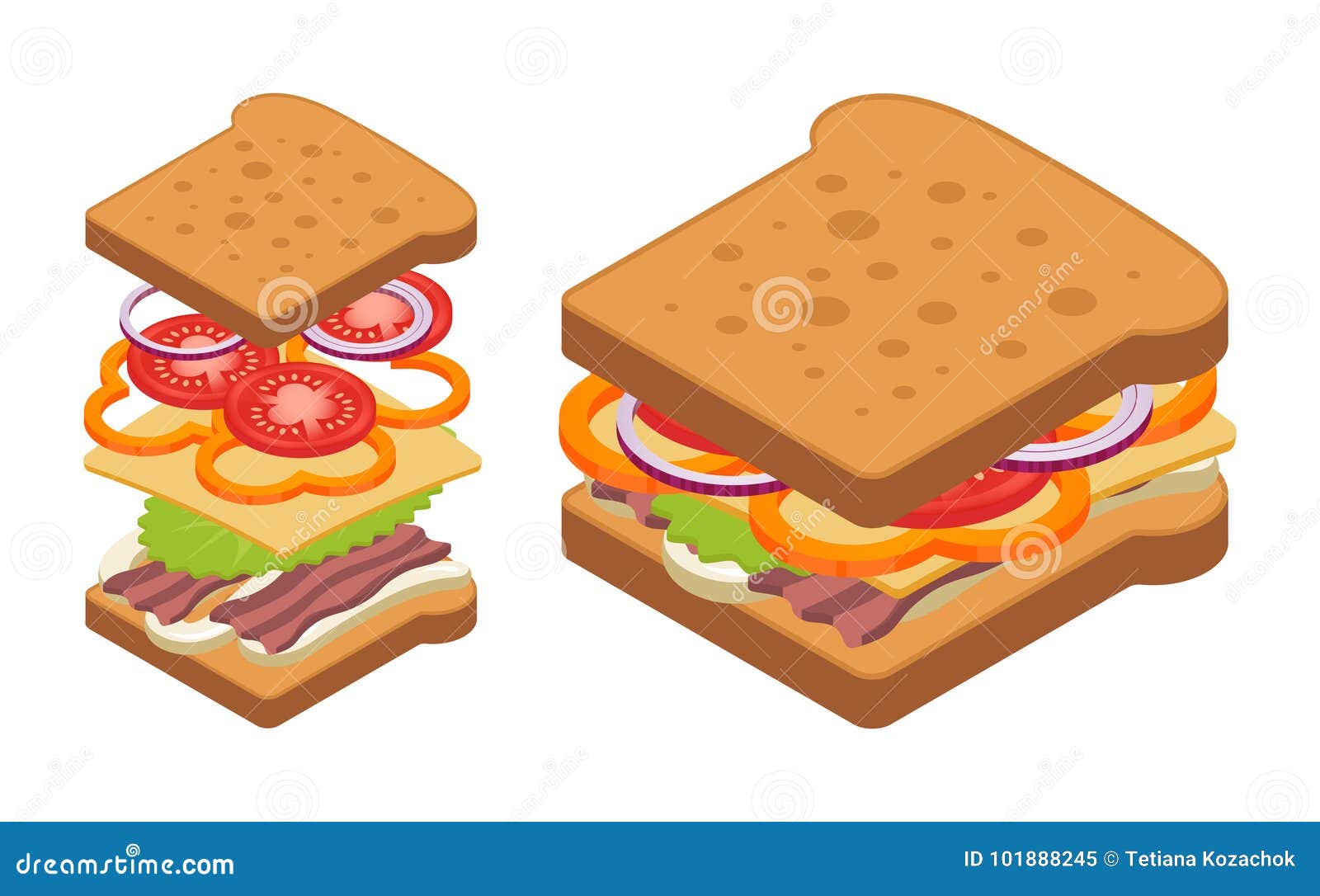 Vector isometric sandwich. stock vector. Illustration of bacon - 101888245