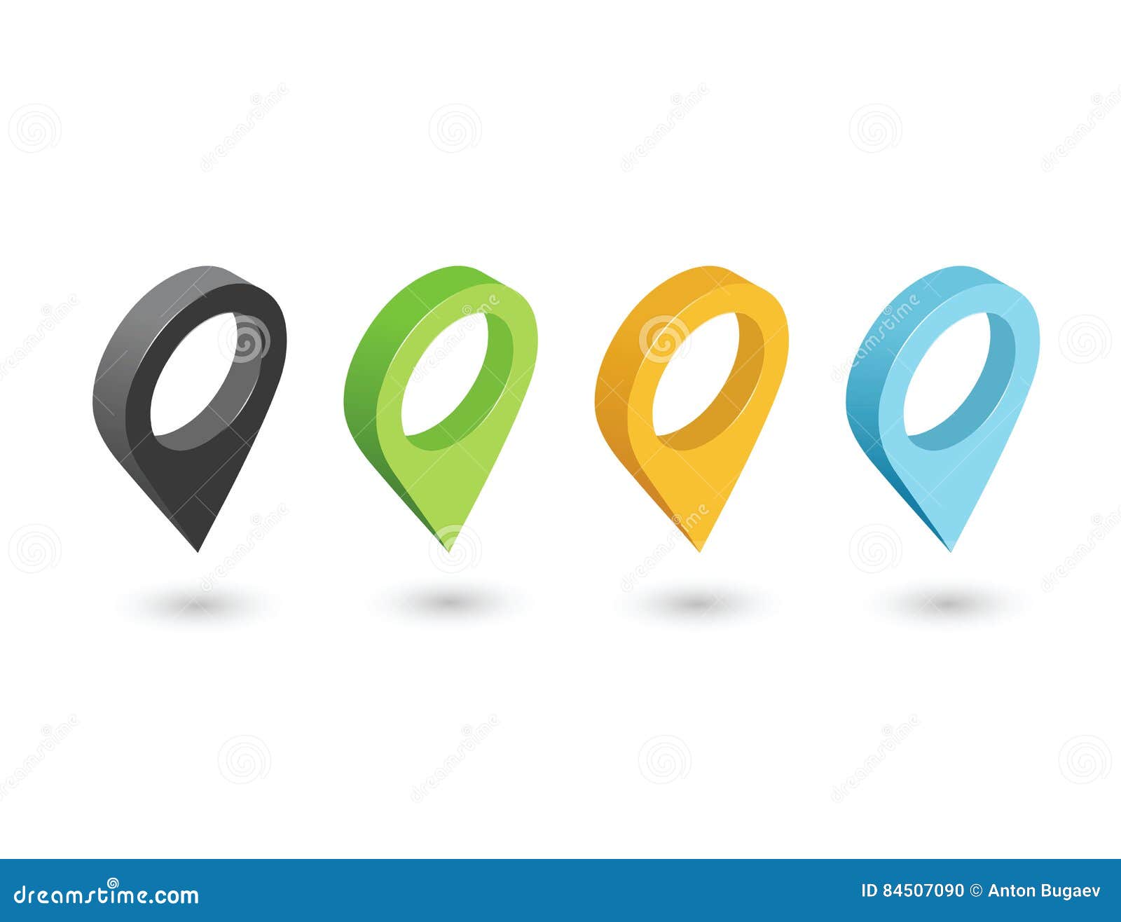Vector Isometric Sat of Pin Icons, Map Geotag Pointer Sign Stock Vector ...